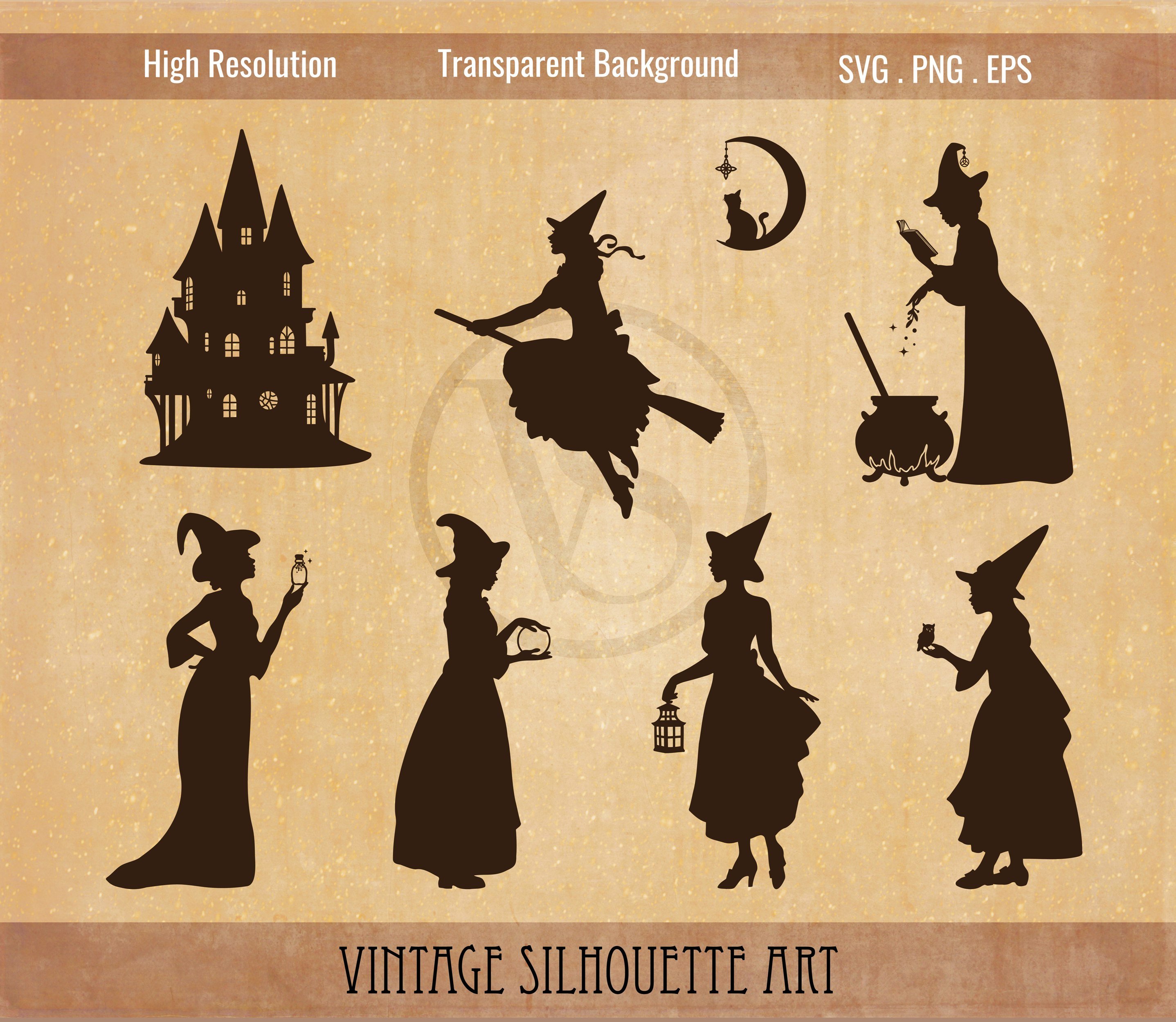Witch silhouette Clipart Bundle