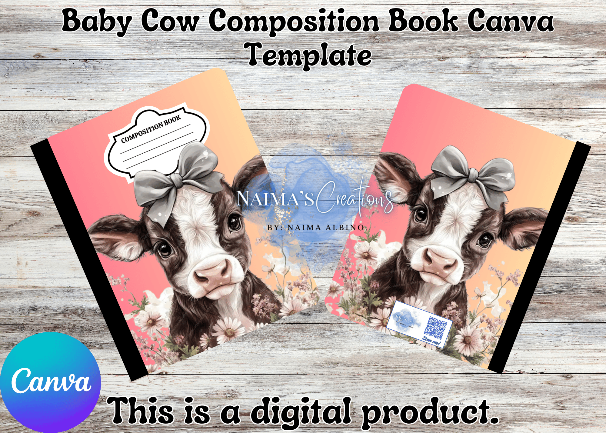 Baby Cow Composition Book Editable Canva Template - Payhip