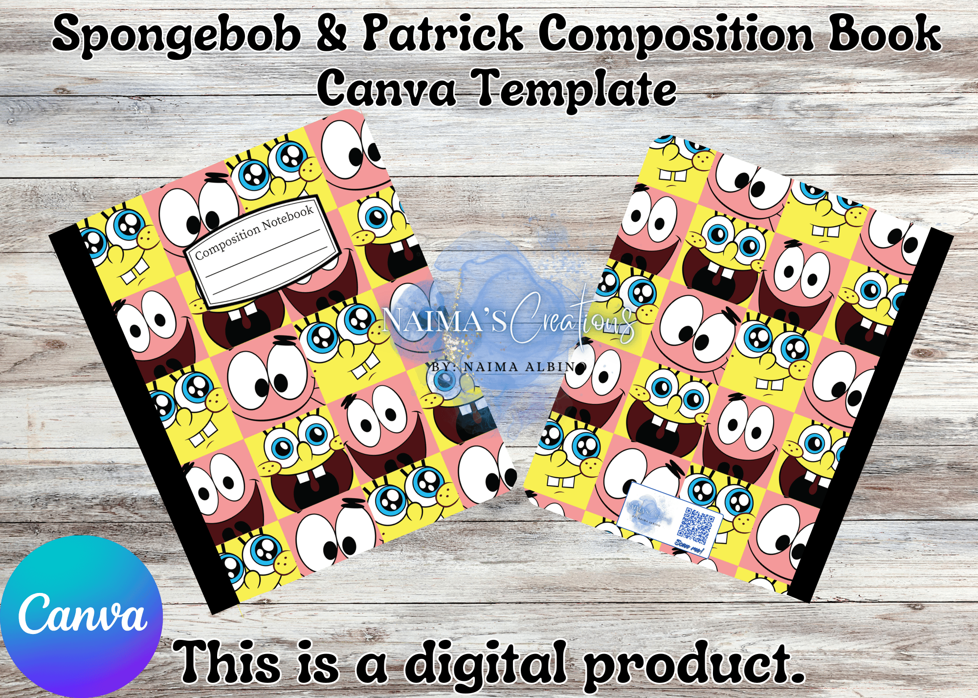 Spongebob & Patrick Composition Book Editable Canva Template - Payhip