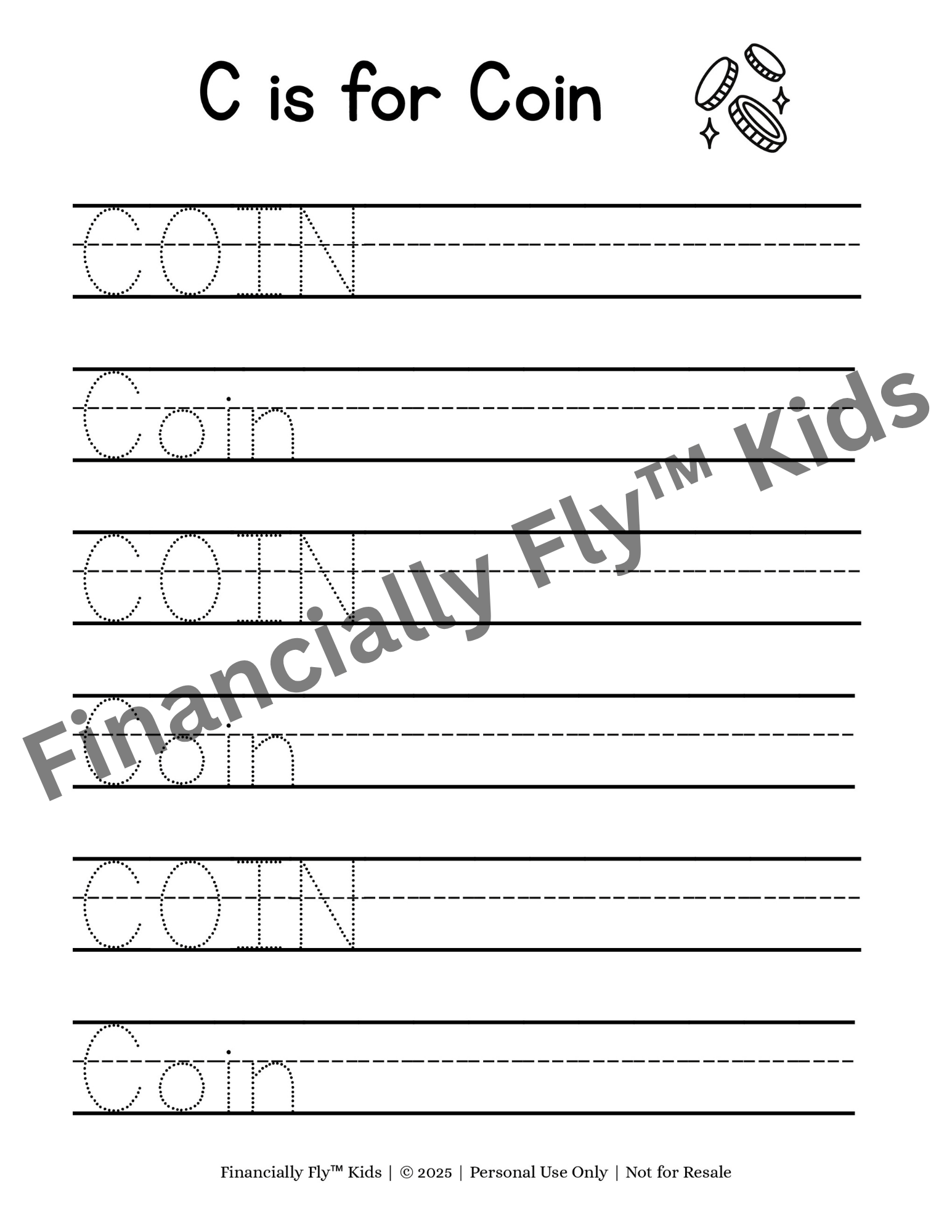 C is for Coin - Traceable Money Word Printable (PDF) - Payhip
