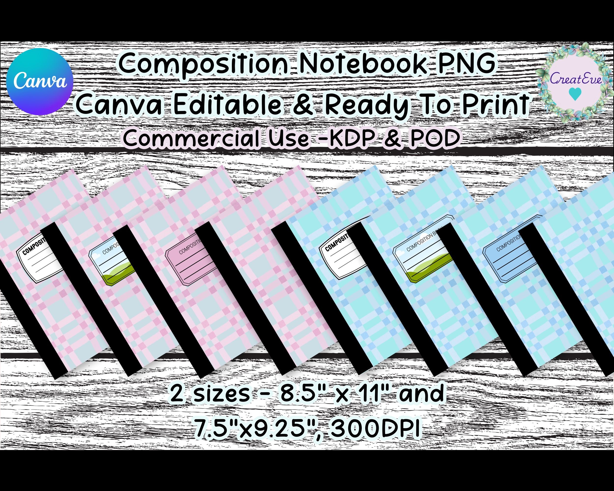 Plaid Pastel Composition Notebook 2 Colorway PNG Bundle Canva Editable ...