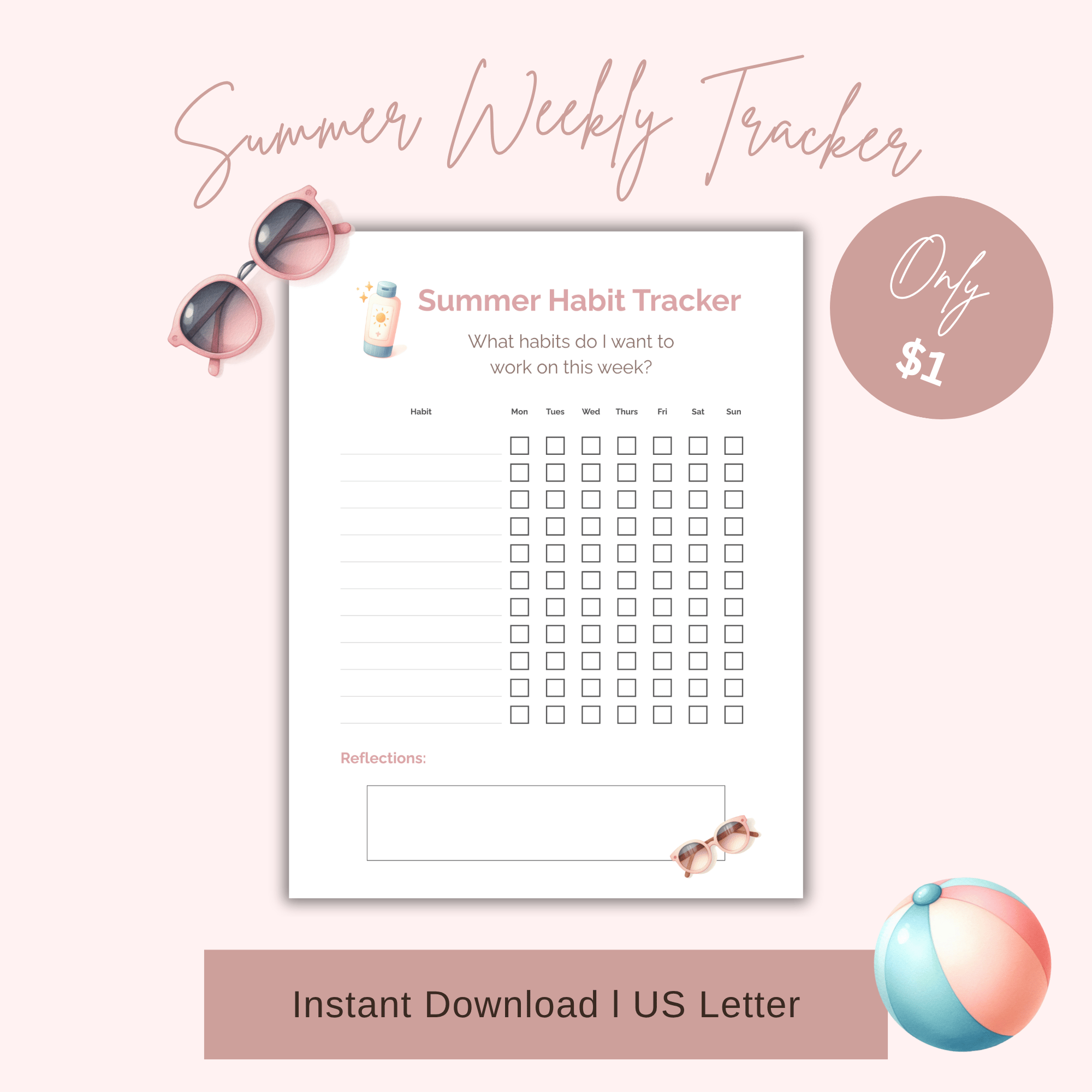 Summer Weekly Habit Tracker ~ $1 - Payhip