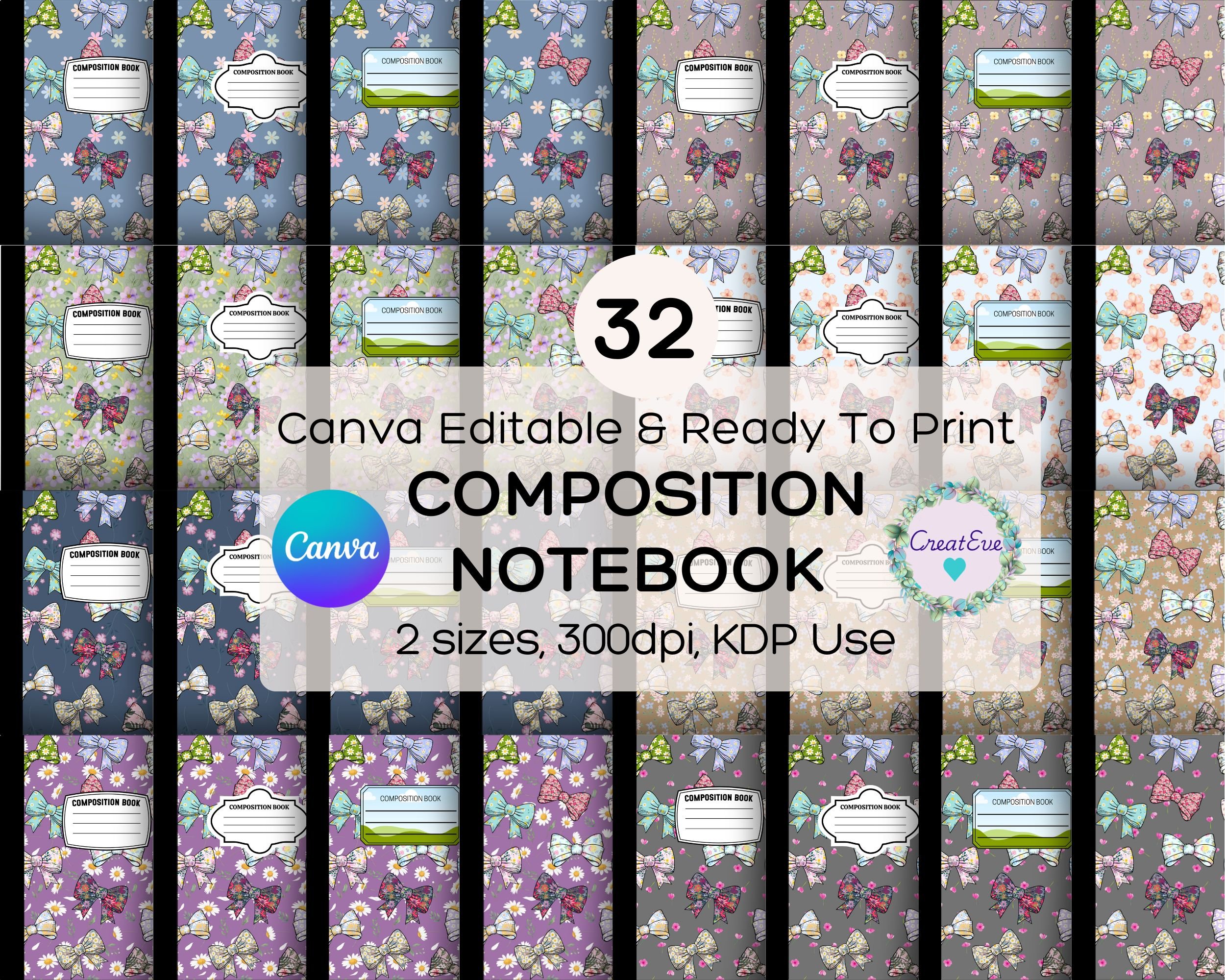 Coquette Bows & Floral Composition Notebook 8 Design 32 Image PNG Canva ...