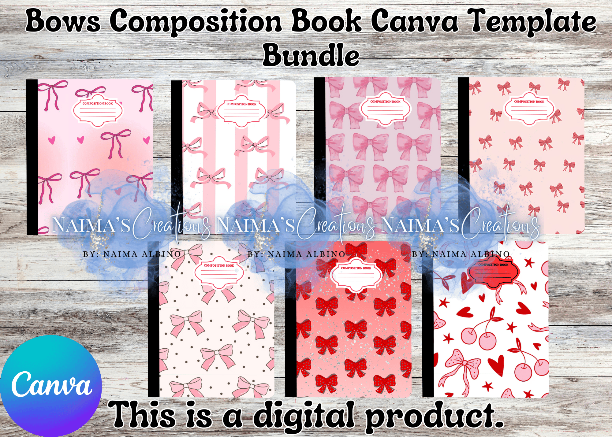 7 Bow Composition Books Editable Canva Template Bundle - Payhip
