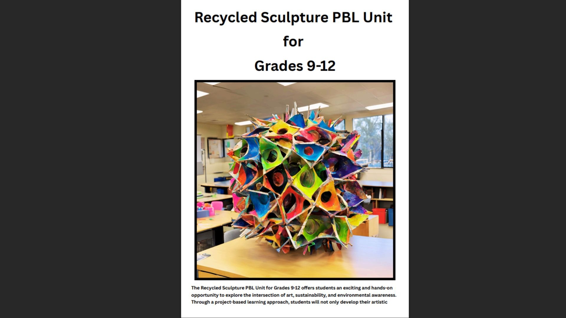 Recycled Sculpture PBL Unit-Art, Sustainability & Environment for ...