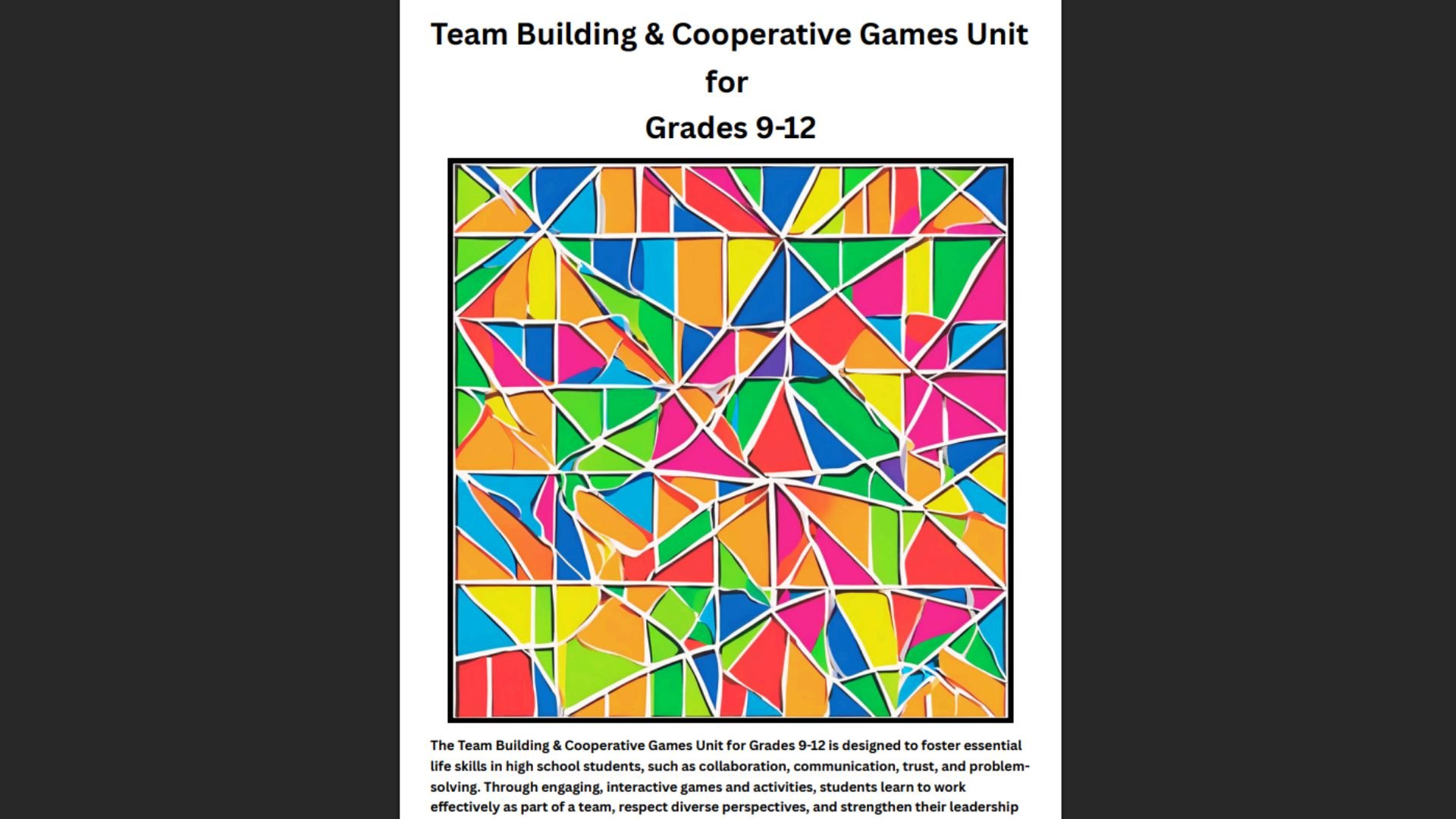 Team Building & Cooperative Games Unit-Physical Activity & SEL for ...