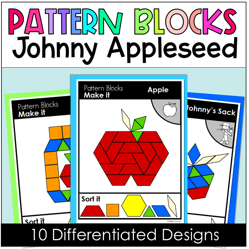 Printable Math Johnny Appleseed Fall Apples Pattern Block Mats and Task ...