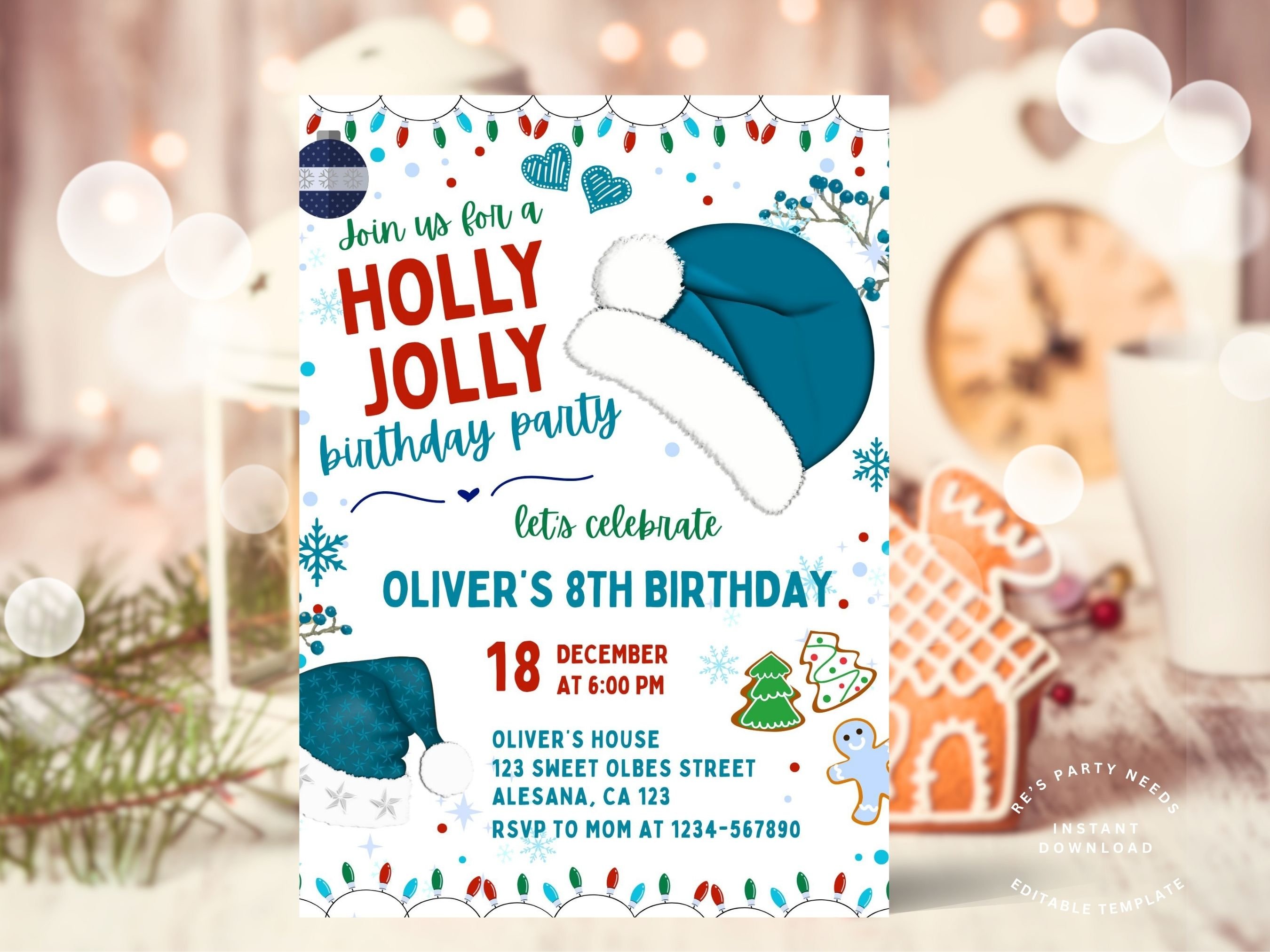 Christmas Birthday Invitation Boy, Christmas Party Template, Boy ...