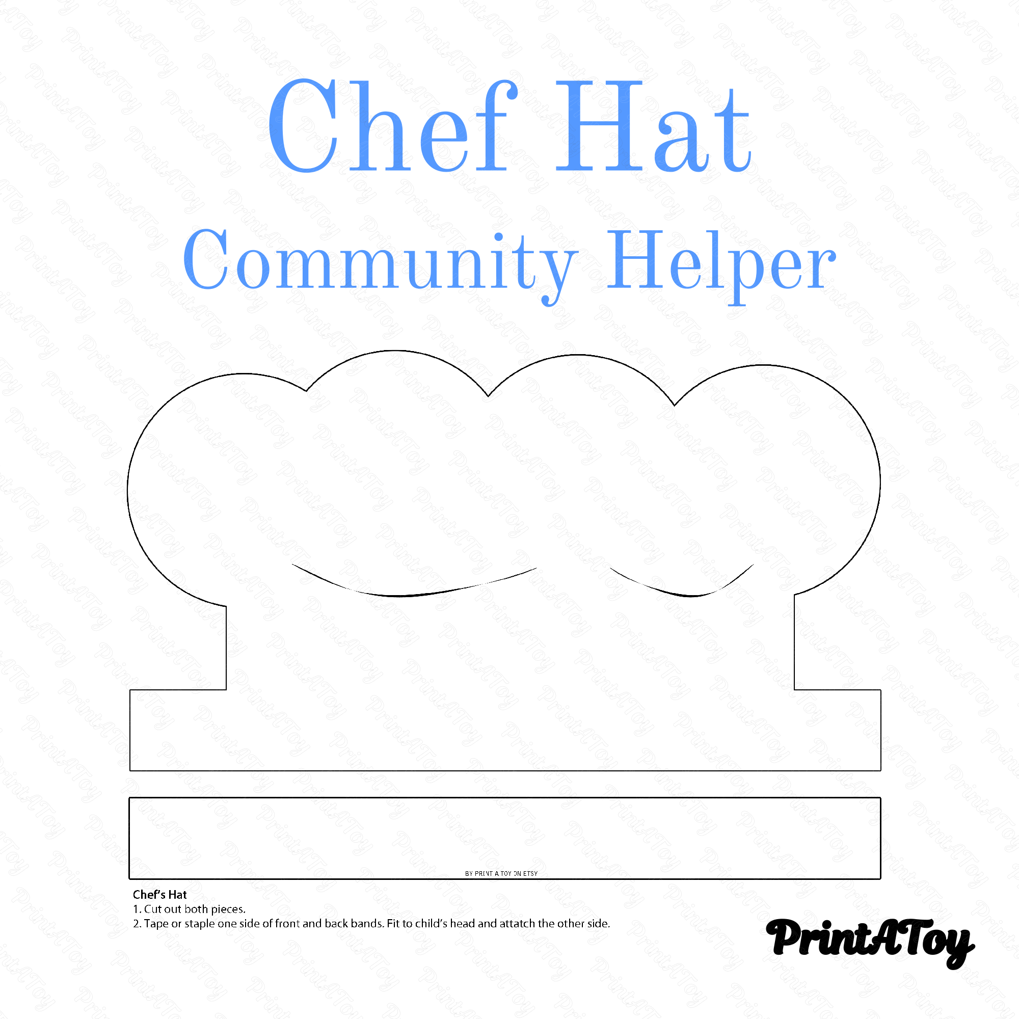 Printable Classic White Chef's Hat – Community Helper Dramatic Play for ...