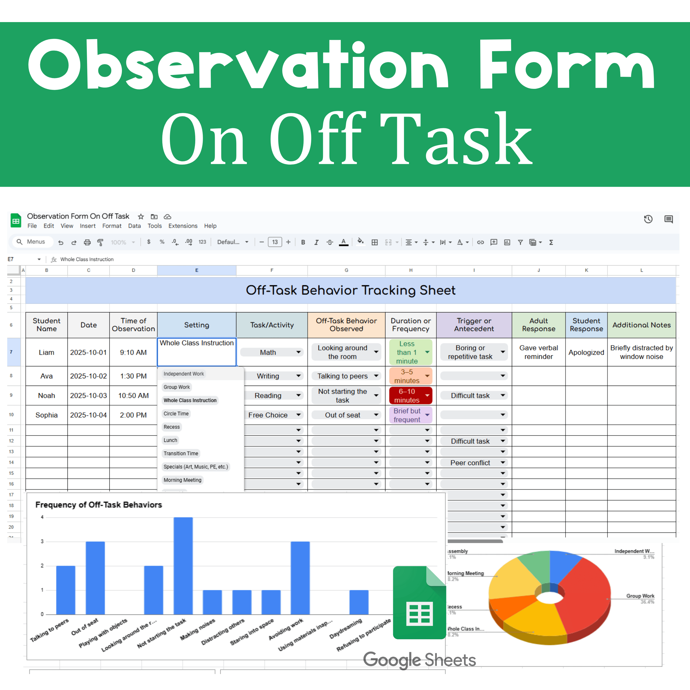 Observation Form On Off Task Behavior Tracking Google Sheet Template ...