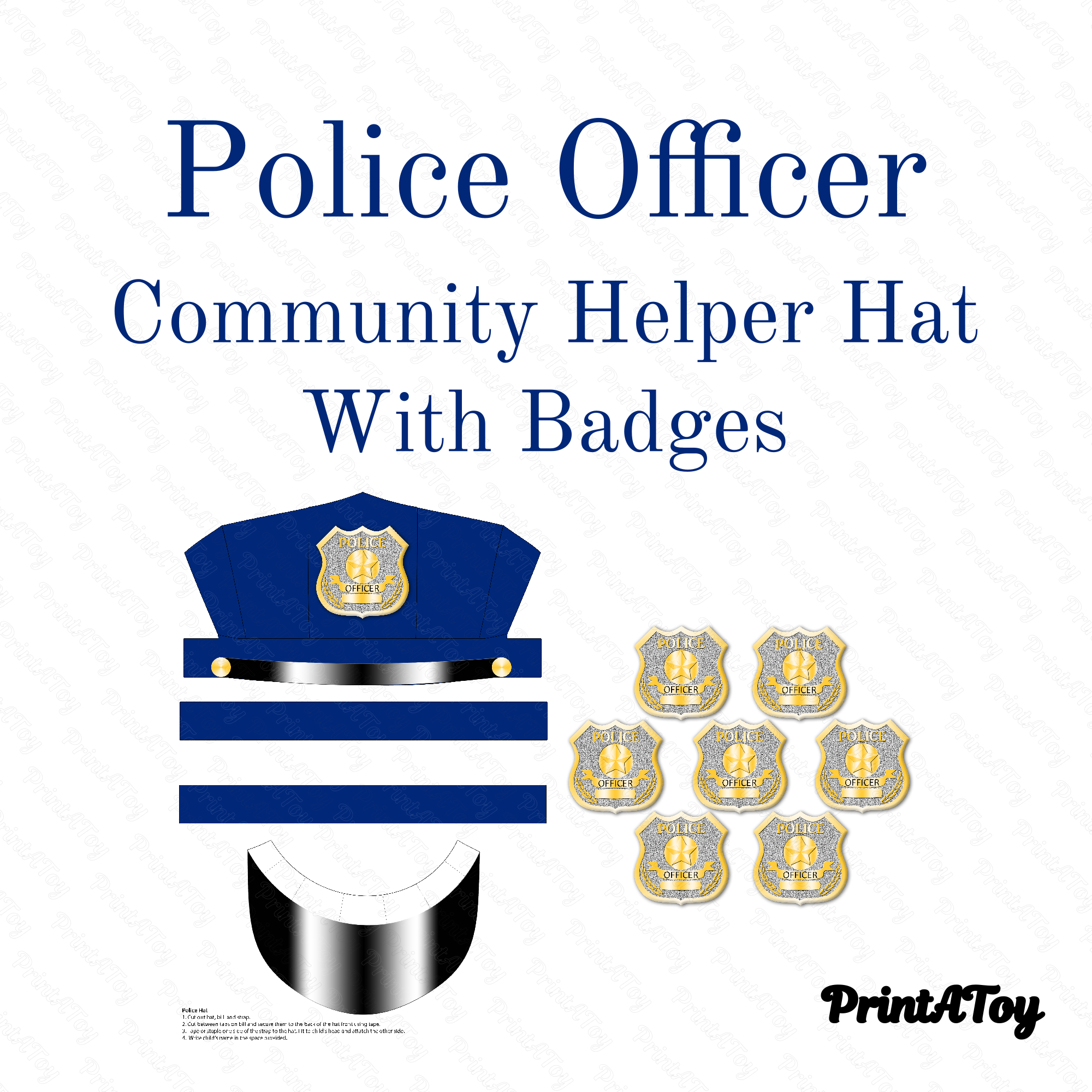 Printable Police Officer Costume Paper Hat and Nametag Badge Stickers ...