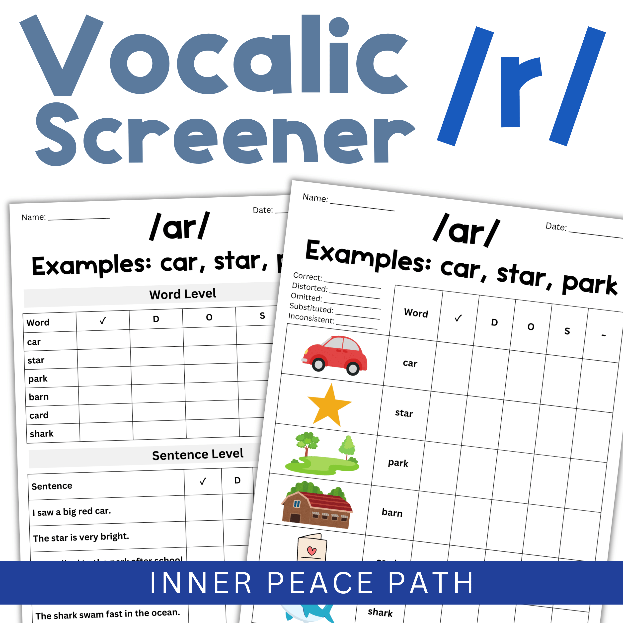 Vocalic R Screener Speech Therapy Prevocalic R Articulation Activities ...
