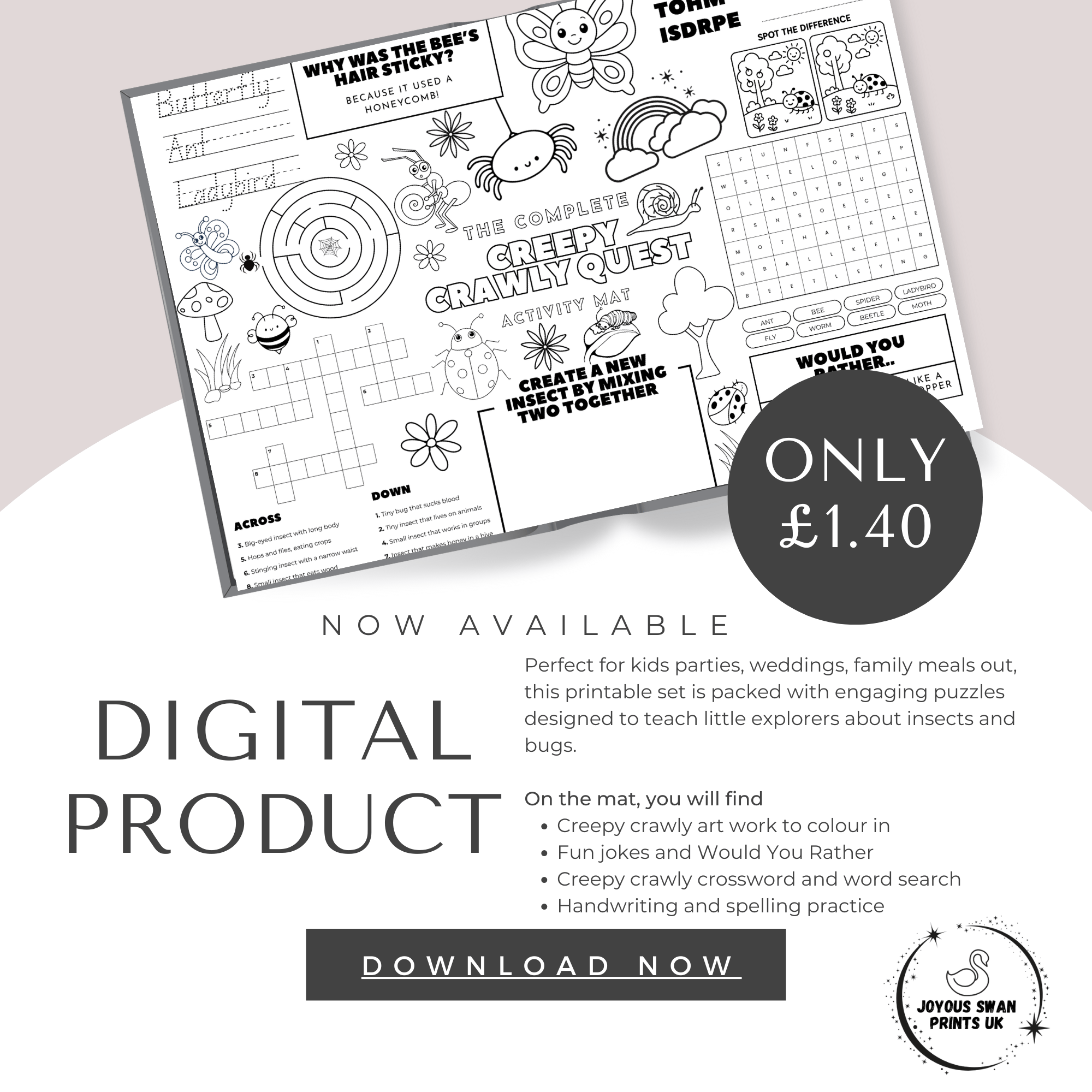 Creepy Crawly Quest Activity Mat - Printable (A4) - Payhip