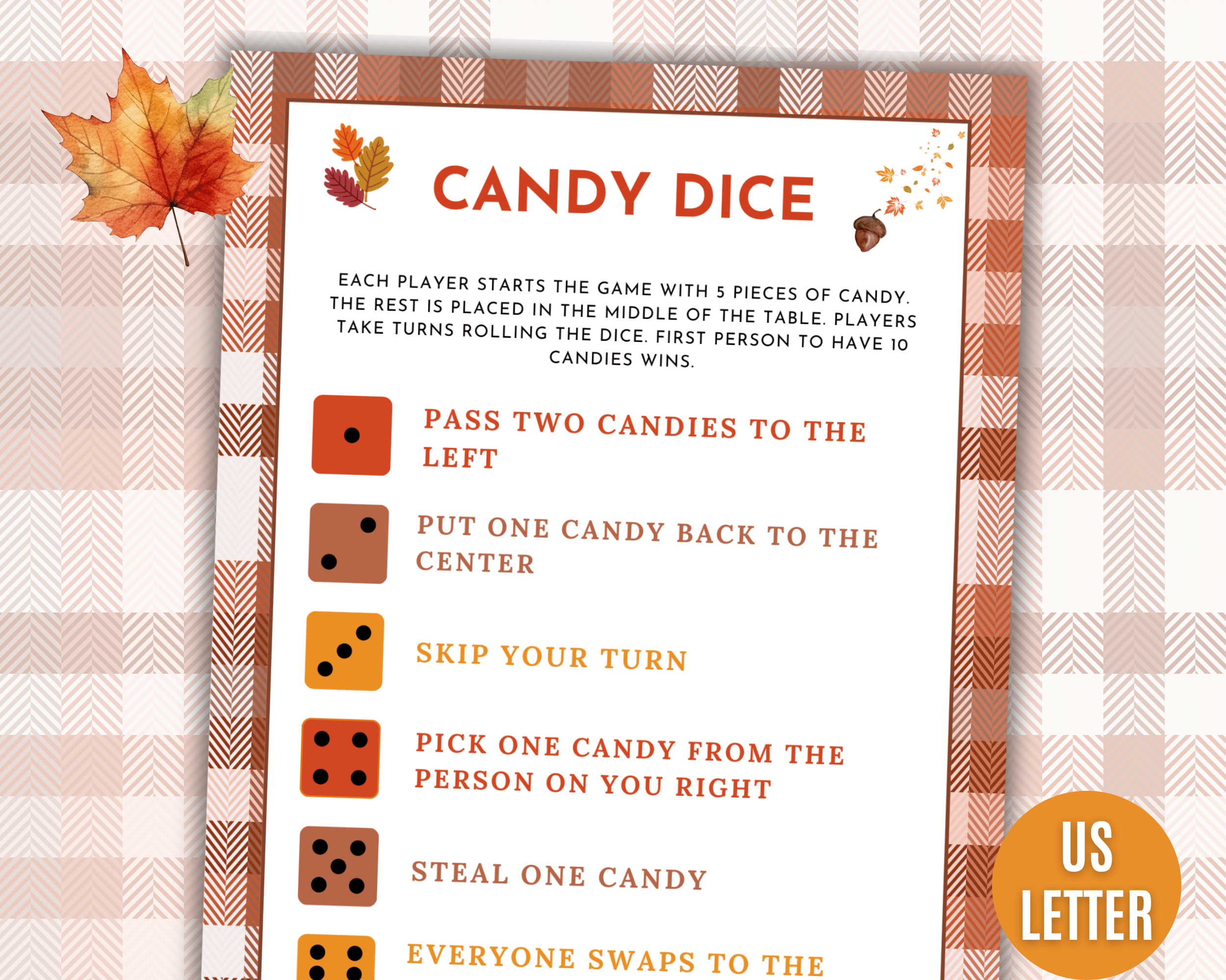 Candy Dice Game, Printable Fall Rolling Dice Game - Payhip