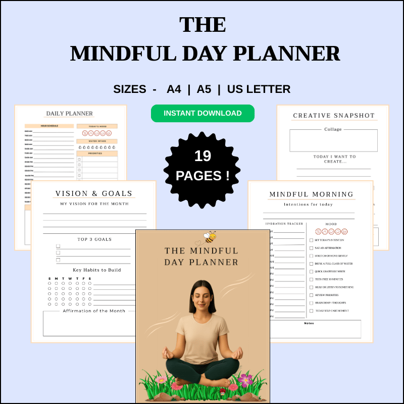 Mindful Day Printable Planner Mindfulness Day Journal (A4, A5 & US Letter)