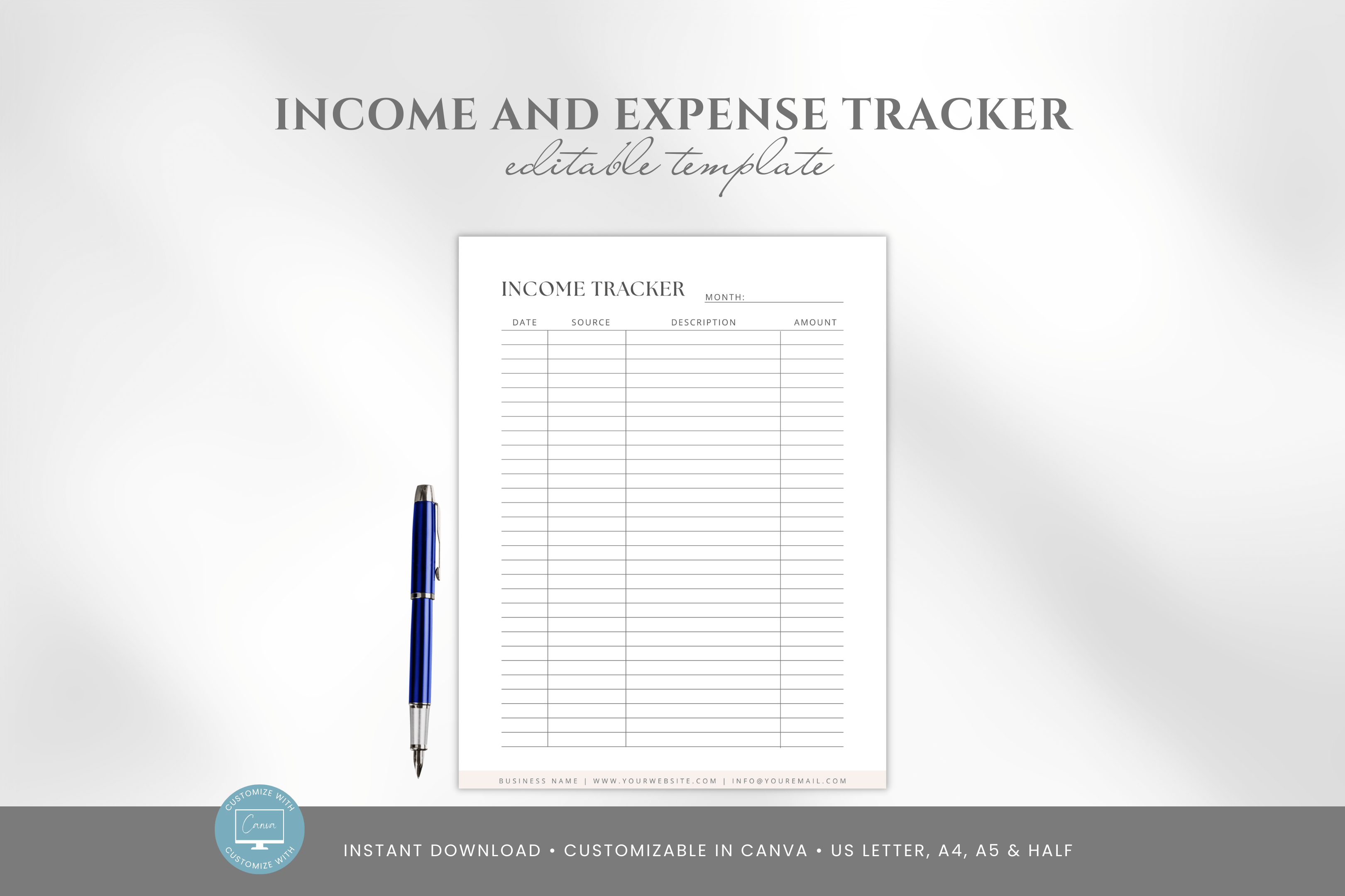 Editable Income & Expense Tracker Template, Canva Small Business ...