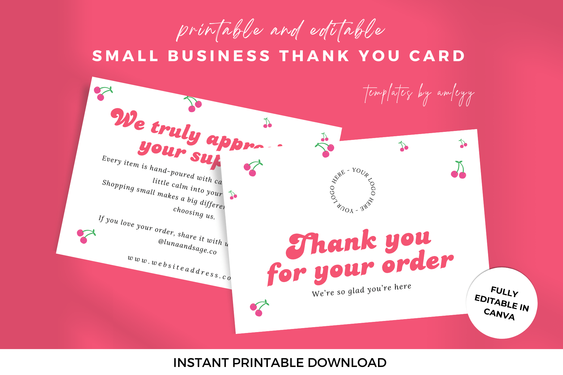 Cute Small Business Thank You Card Template - Payhip