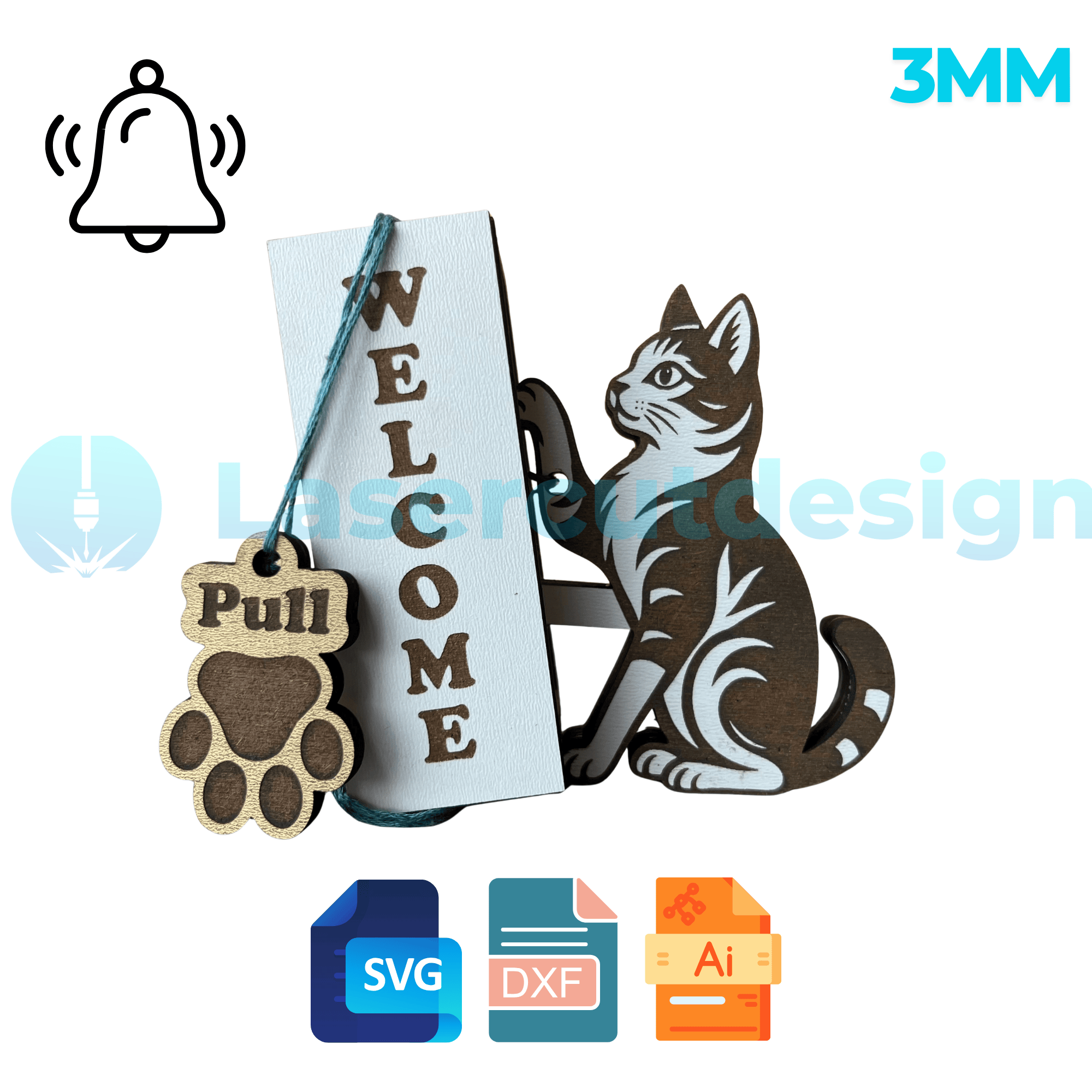 Cat Door Bell - Wall Decor Template SVG, DXF, AI Files for Laser ...