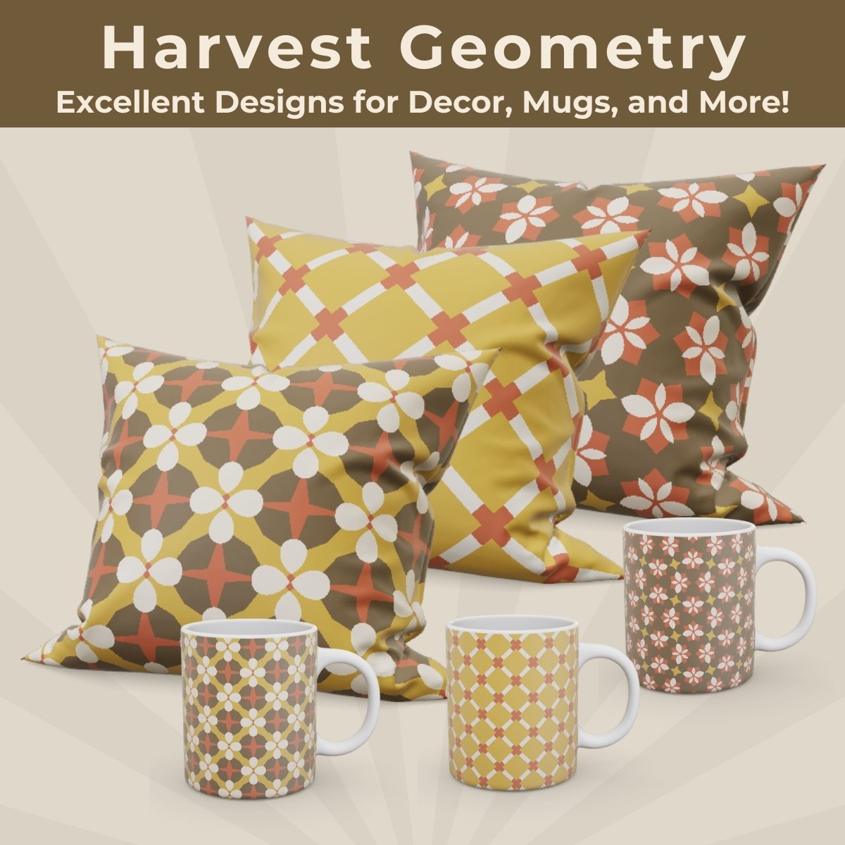 Harvest Geometry – 5 Digital Seamless Patterns - Instant Download