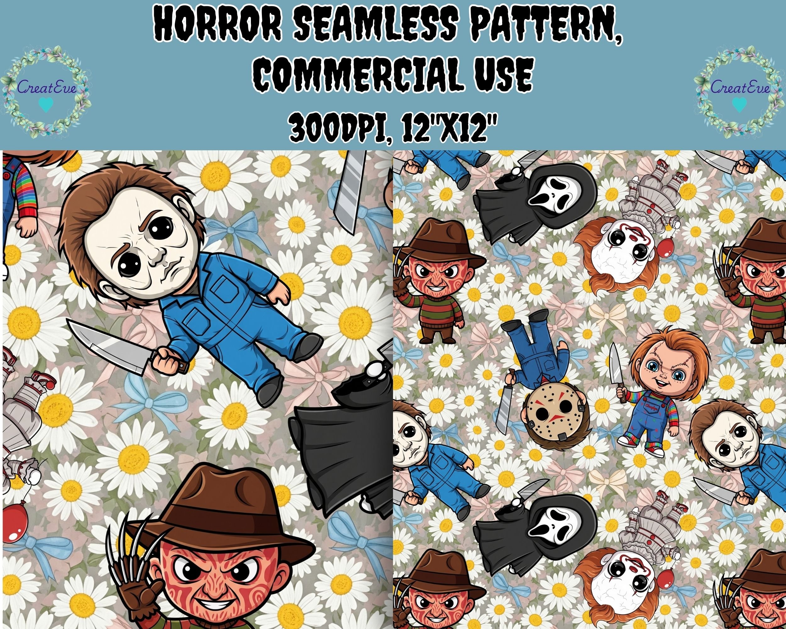 Horror Floral Background Seamless Pattern PNG Commercial Use - Payhip