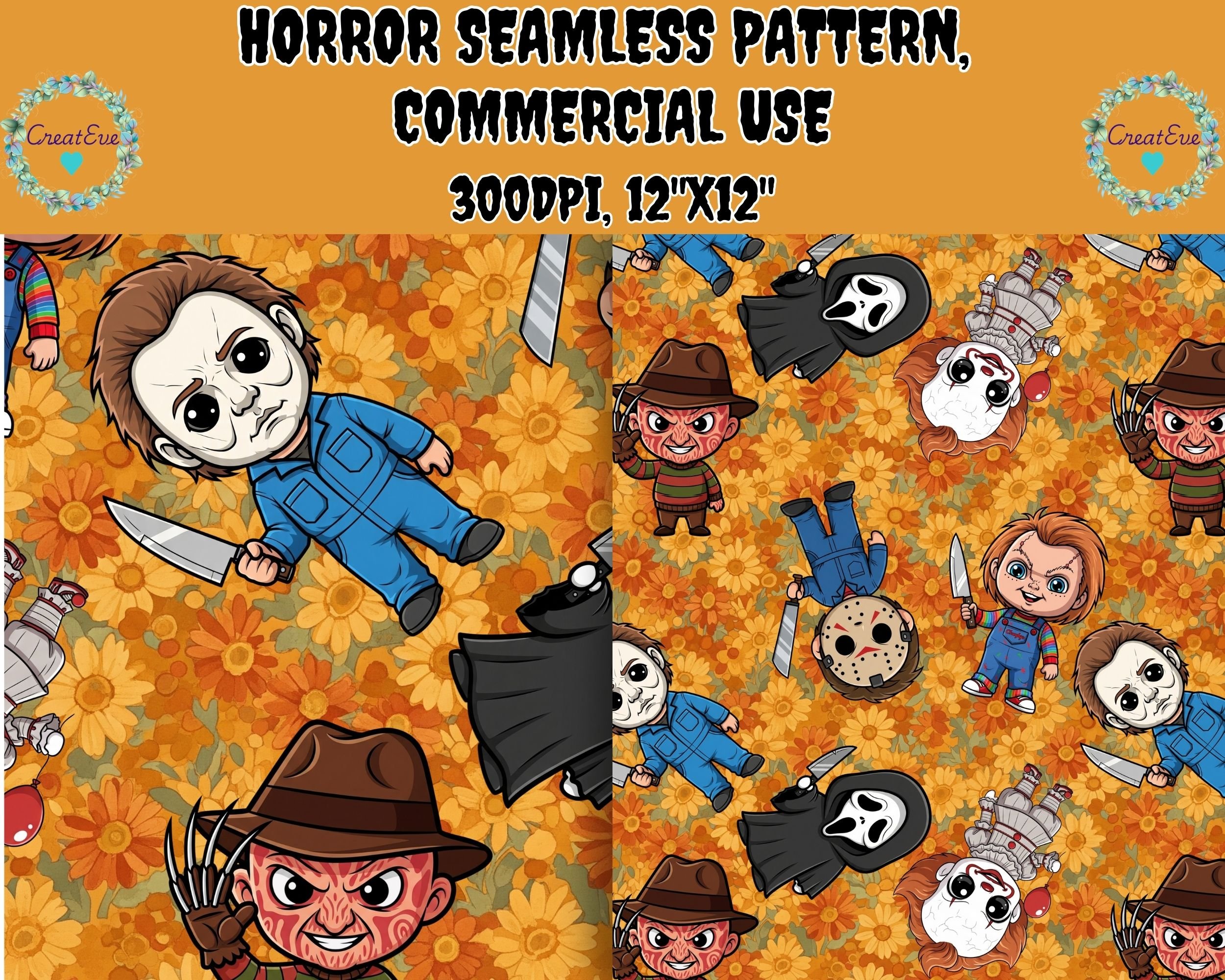 Horror Floral Background Seamless Pattern PNG Commercial Use - Payhip