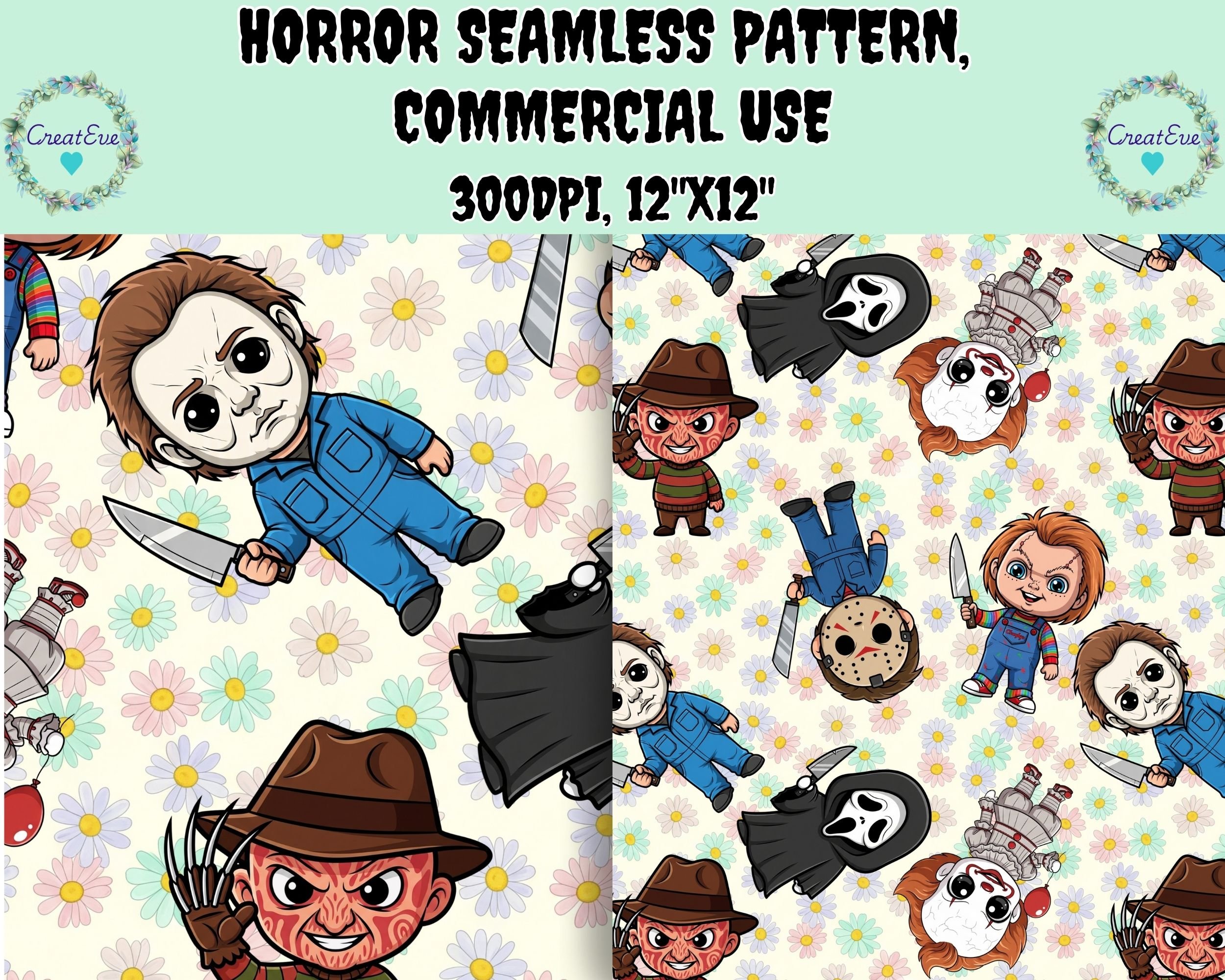 Horror Floral Background Seamless Pattern PNG Commercial Use - Payhip