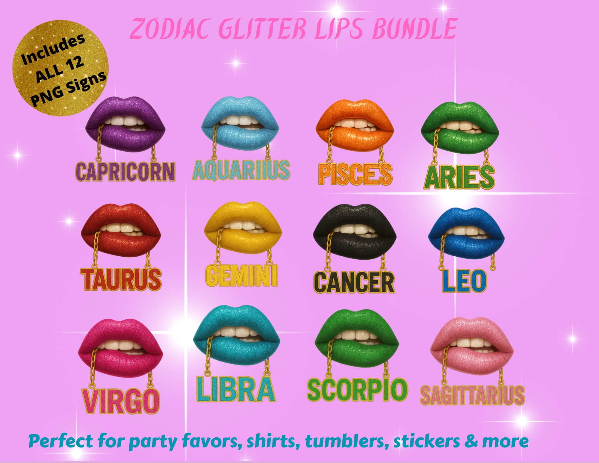 💋 Zodiac Glitter Lips Bundle – All 12 Signs Bonus Prompt - Payhip