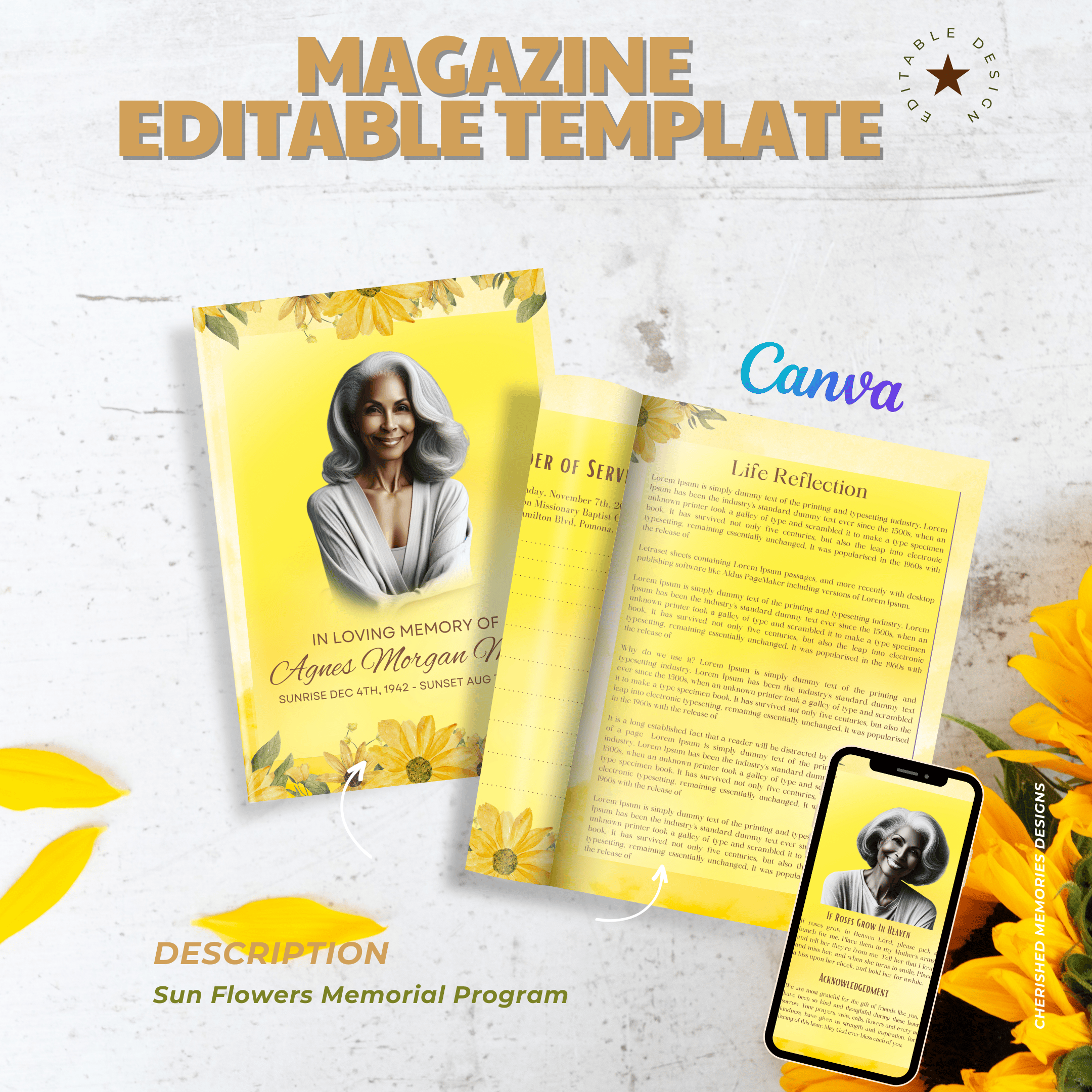 Sunshine Flower Memorial Template - Payhip