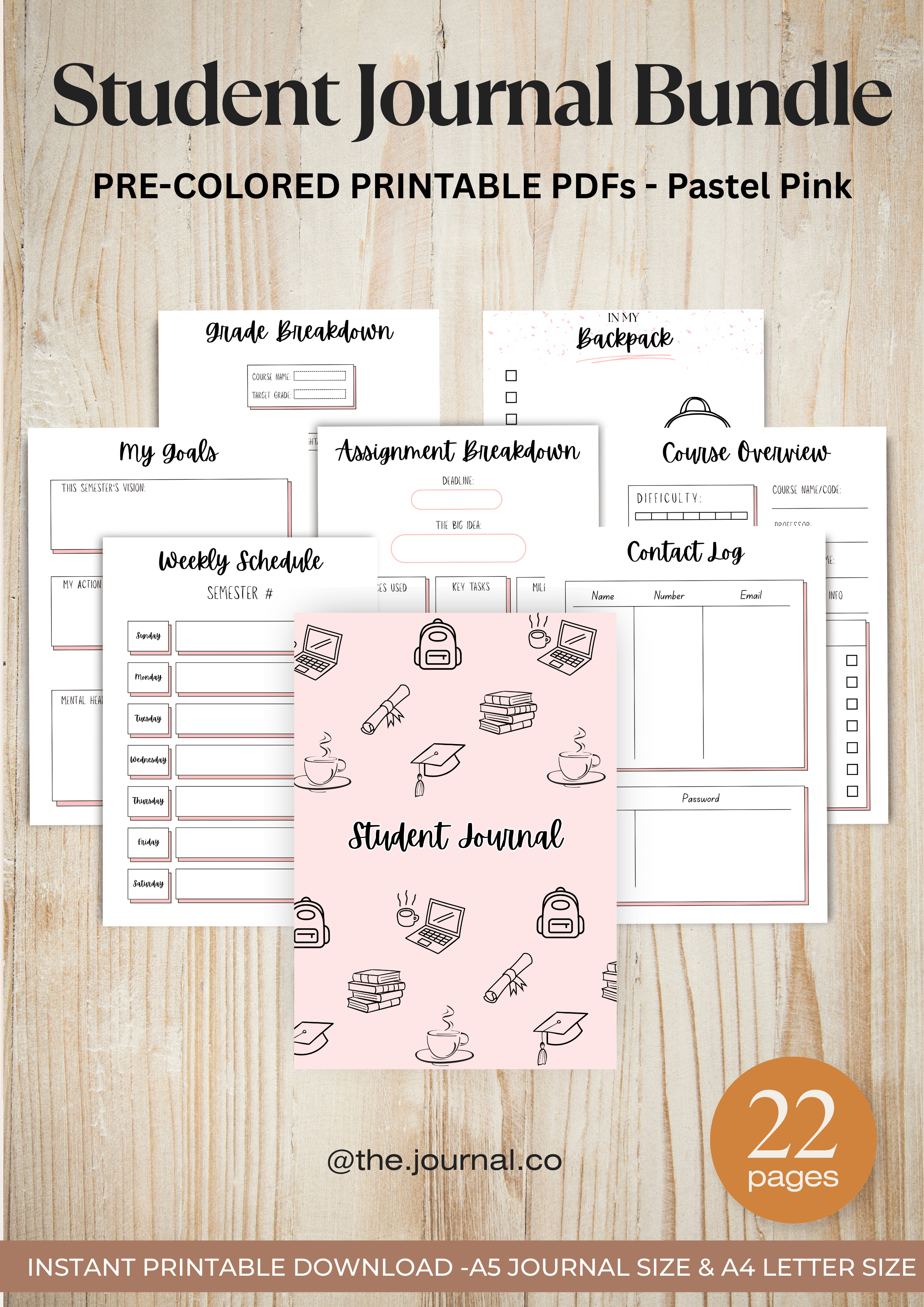 Student Journal (22 Pages) : Pastel Pink - A4 Letter size & A5 Journal ...