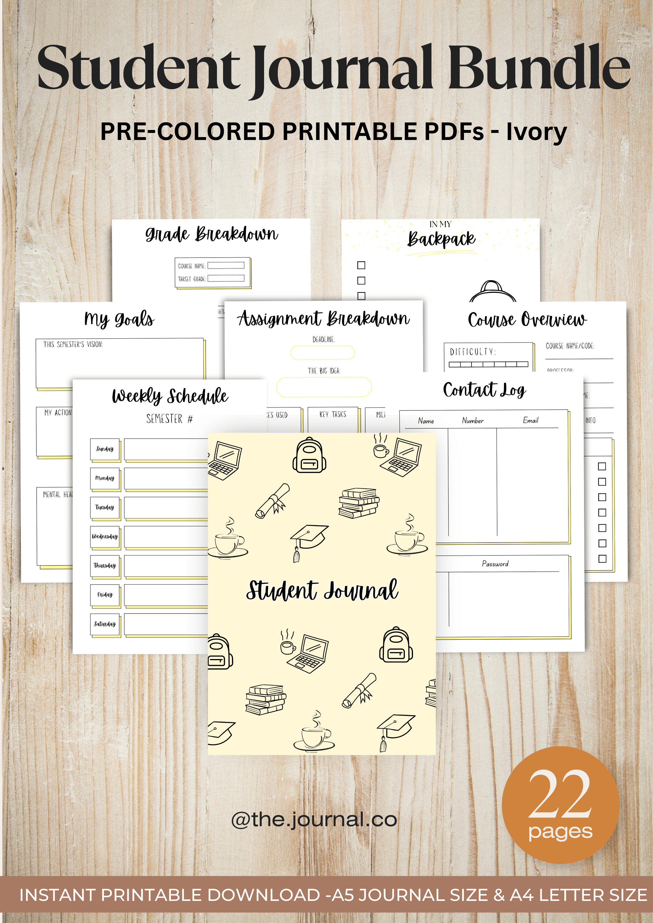 Student Journal (22 Pages) : Ivory - A4 Letter size & A5 Journal size ...