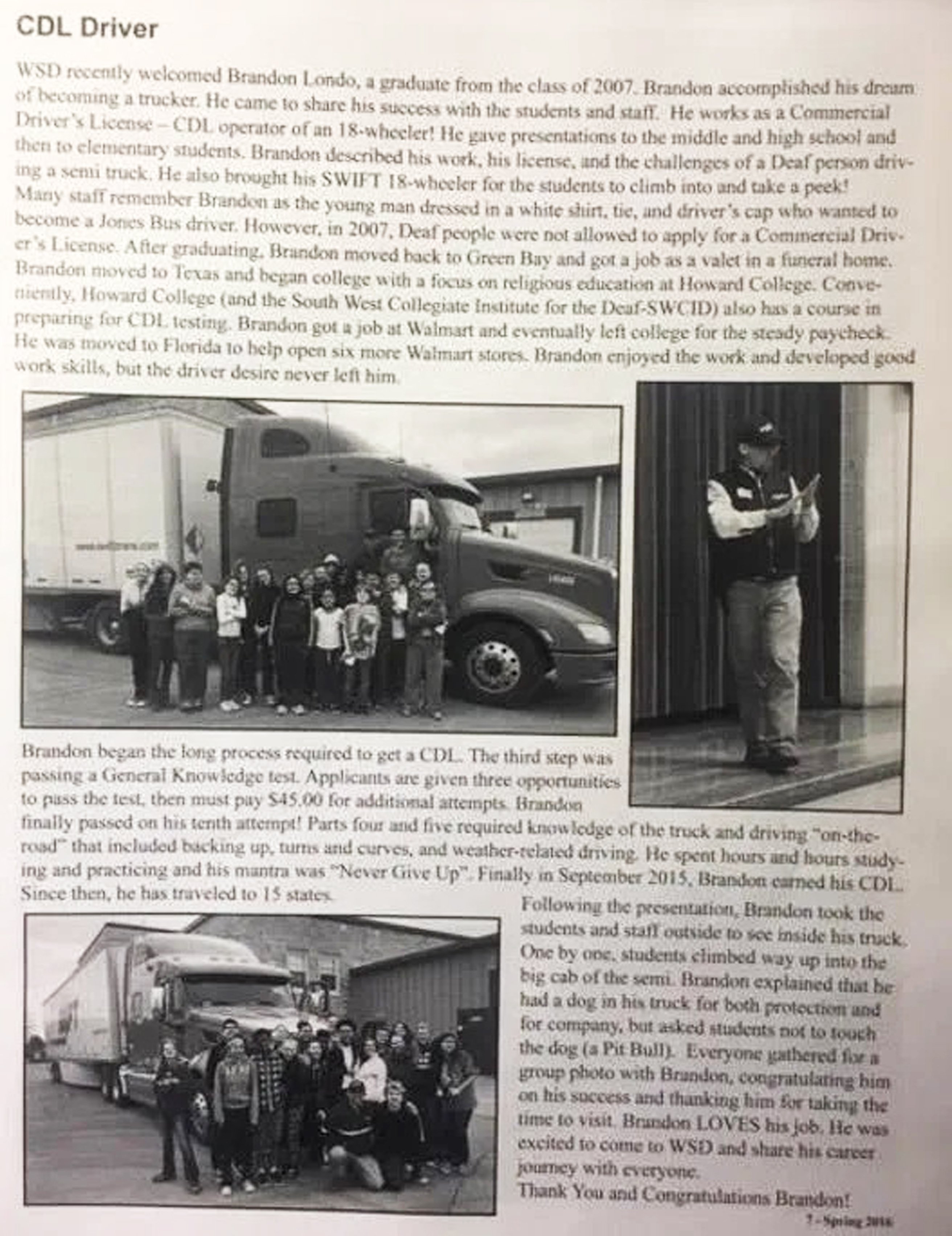 Brandon Thomas Londo Deaf Trucker Trailblazer