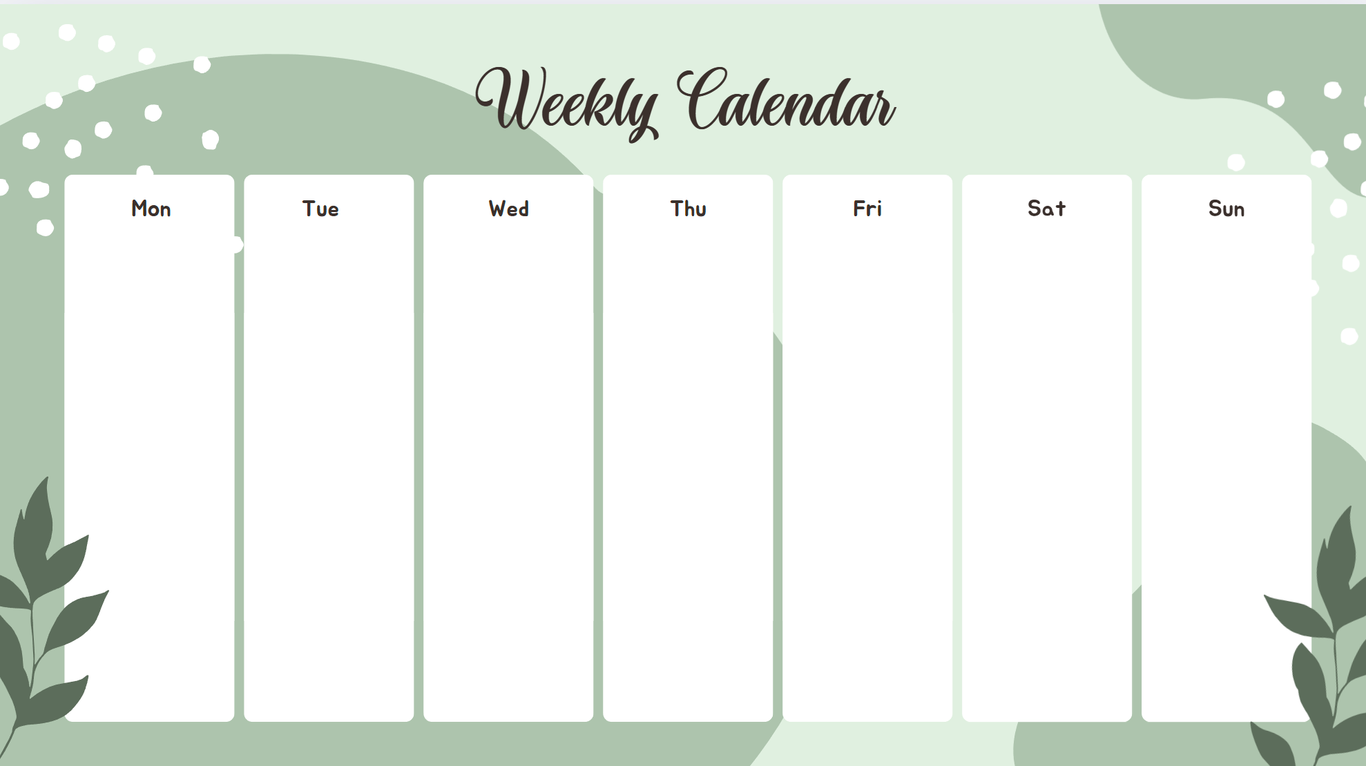Green Creative Weekly Calendar - Payhip