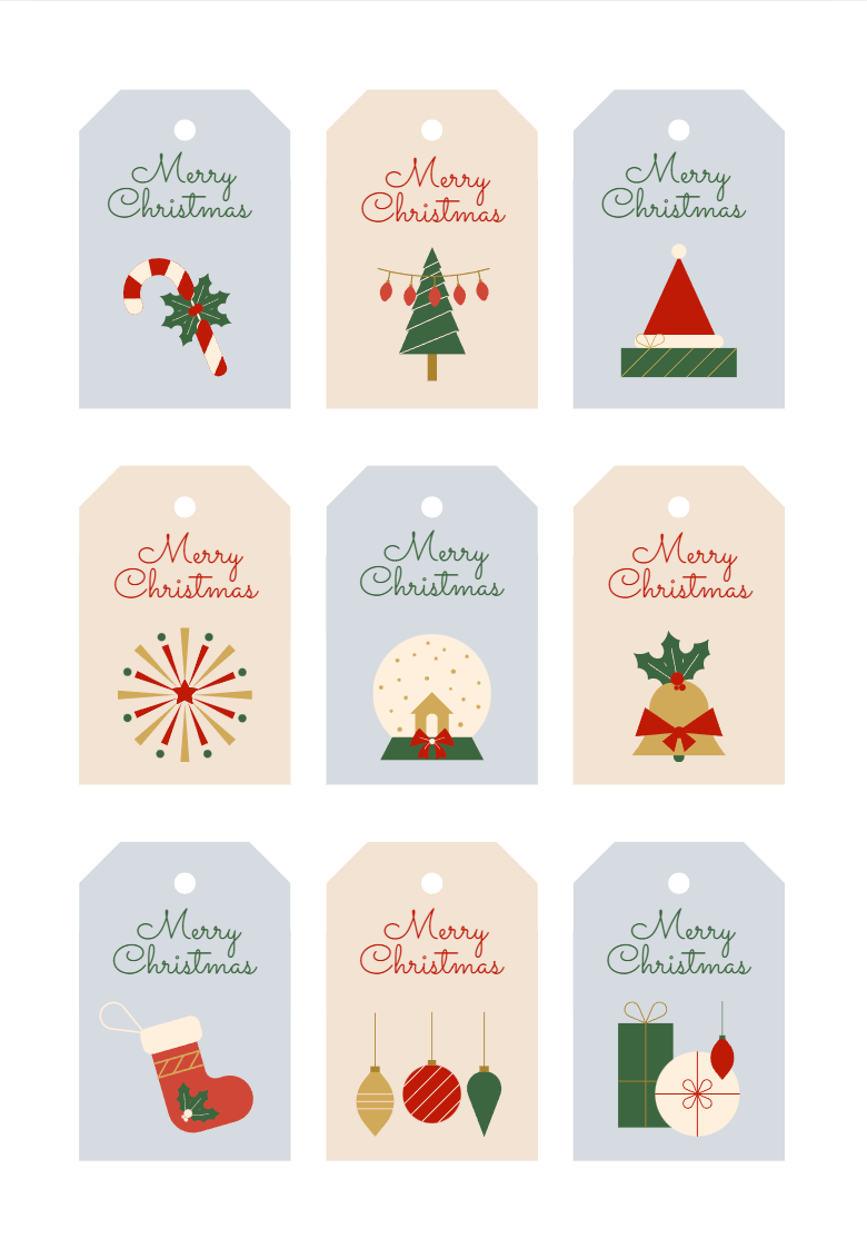 Beige Blue Red Illustrative Christmas Gift Tags - Payhip
