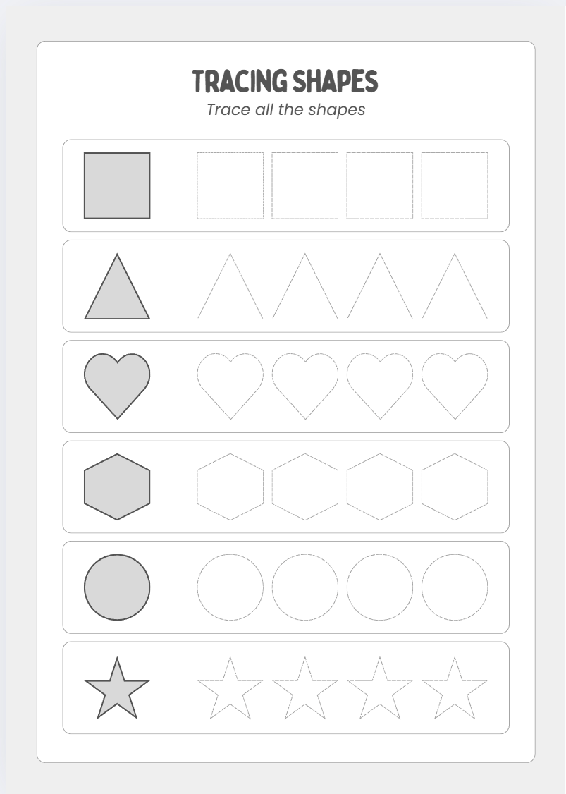 Trace The Shapes Worksheet in Grey Minimalist Style - Payhip