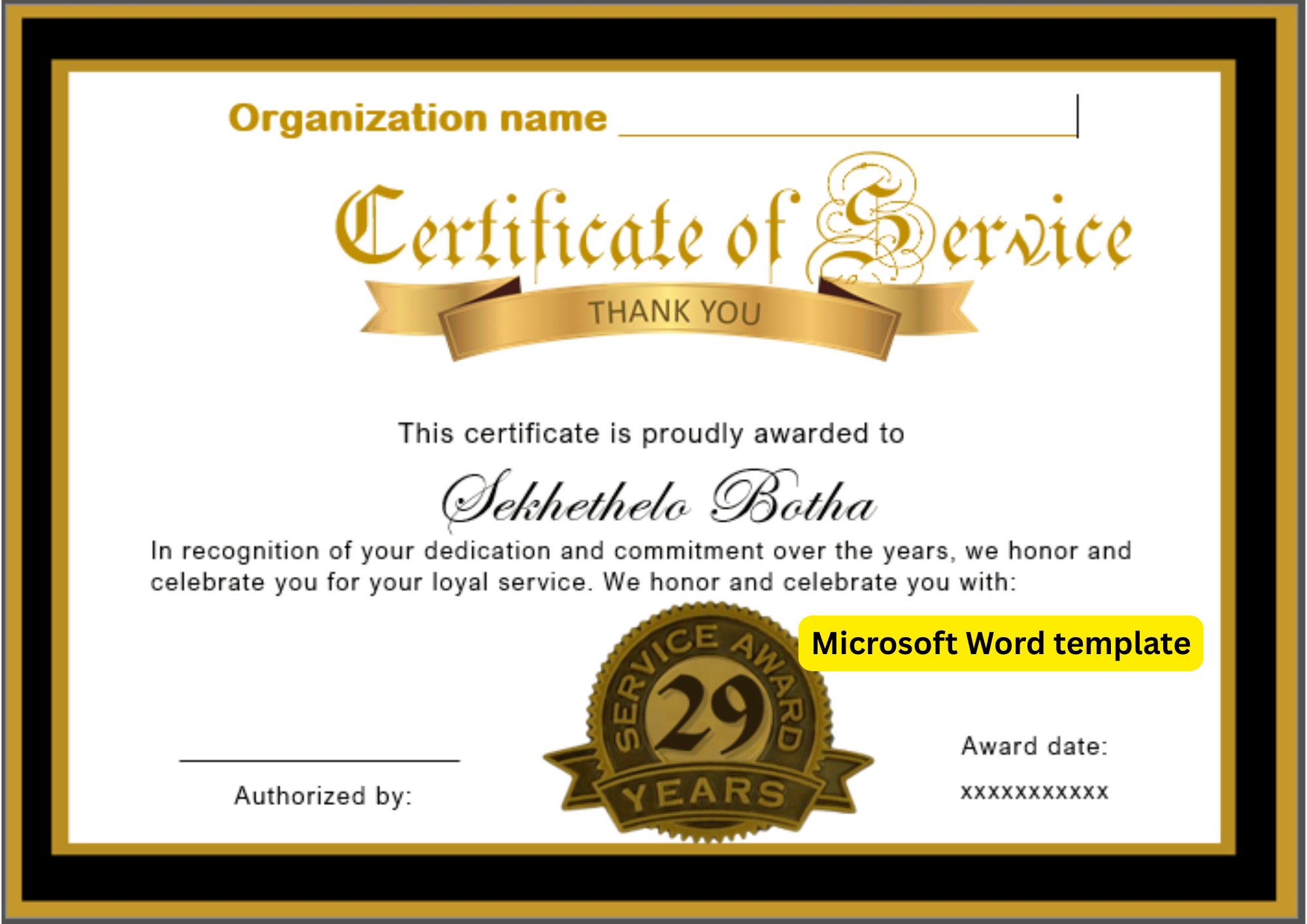 29 years service- Microsoft Word template with logo tailored with ...