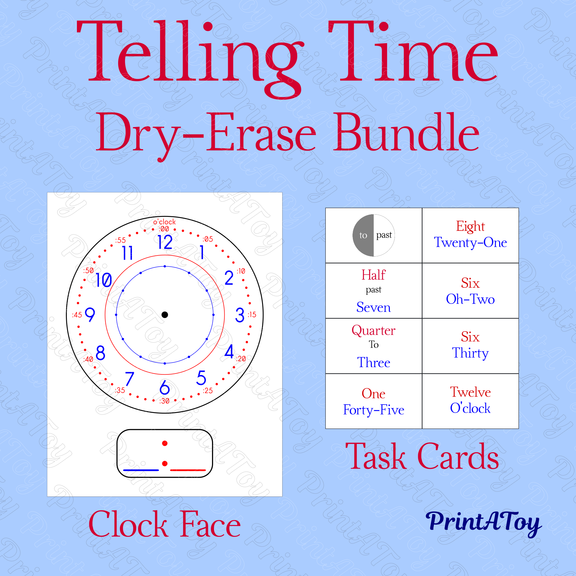 Printable Telling Time Bundle | Clock Face 50 Color-Coded Time Cards ...