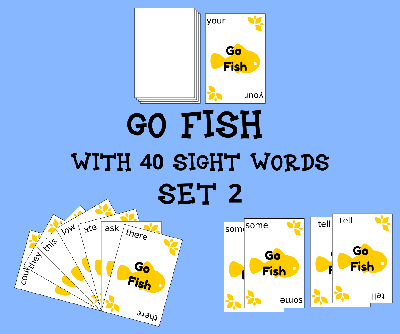 Sight Word Go Fish Game – Set 2: 40 Essential Words for Early Reading ...