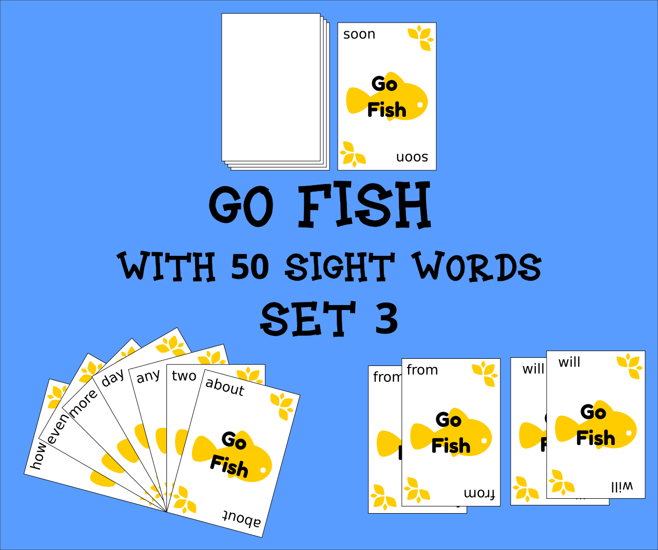 Sight Word Go Fish Game – Set 3: 50 Essential Words for Early Reading ...