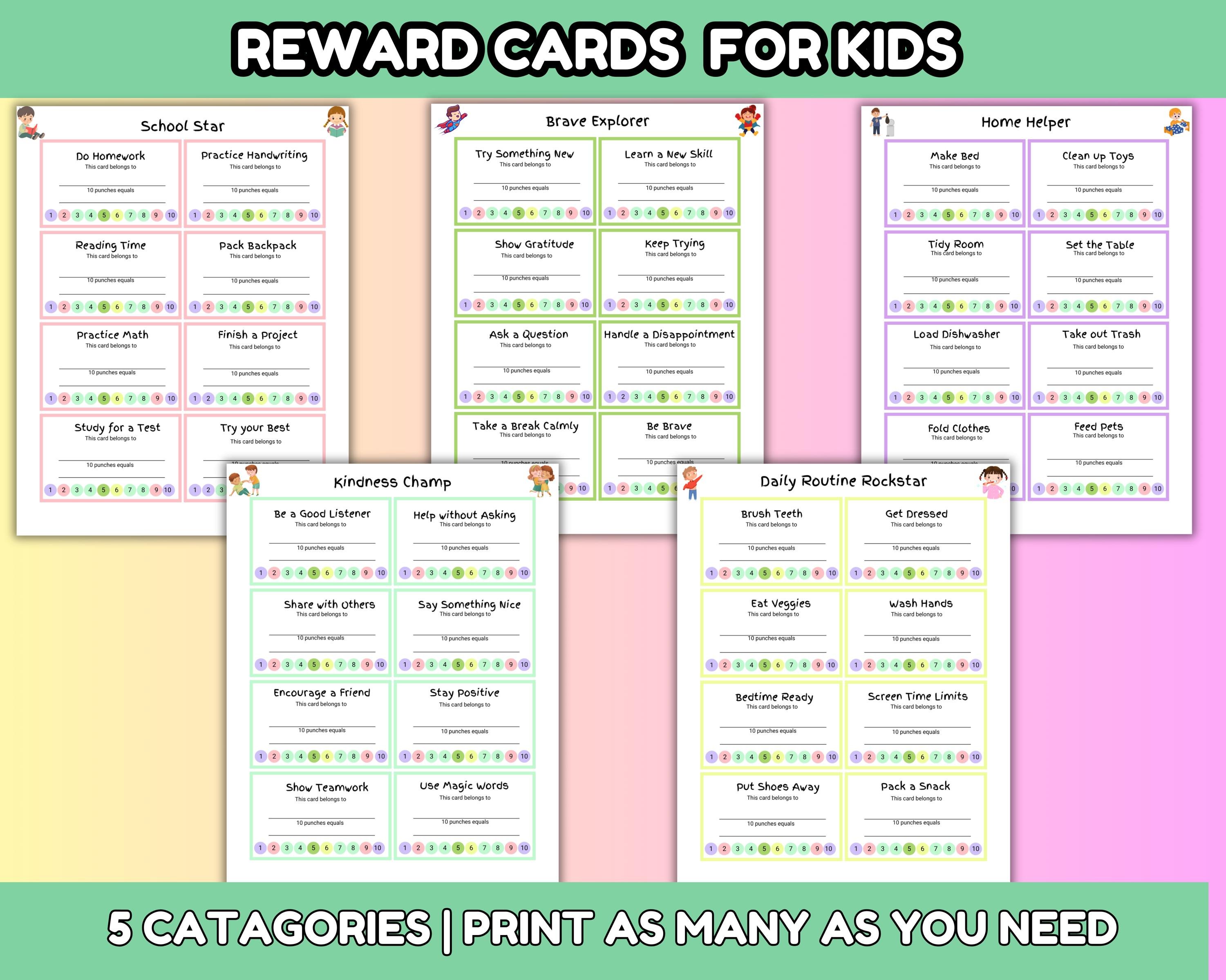 Behavior Management Reward Punch Cards, Routine Printable - Payhip