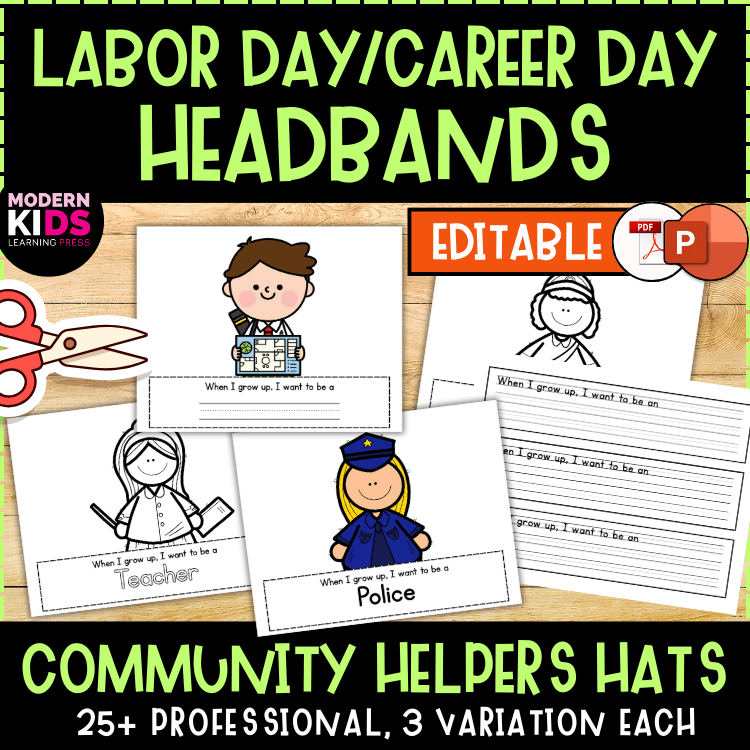 Editable Labor/Career Day Community Helpers Hats Crowns Headbands Craft