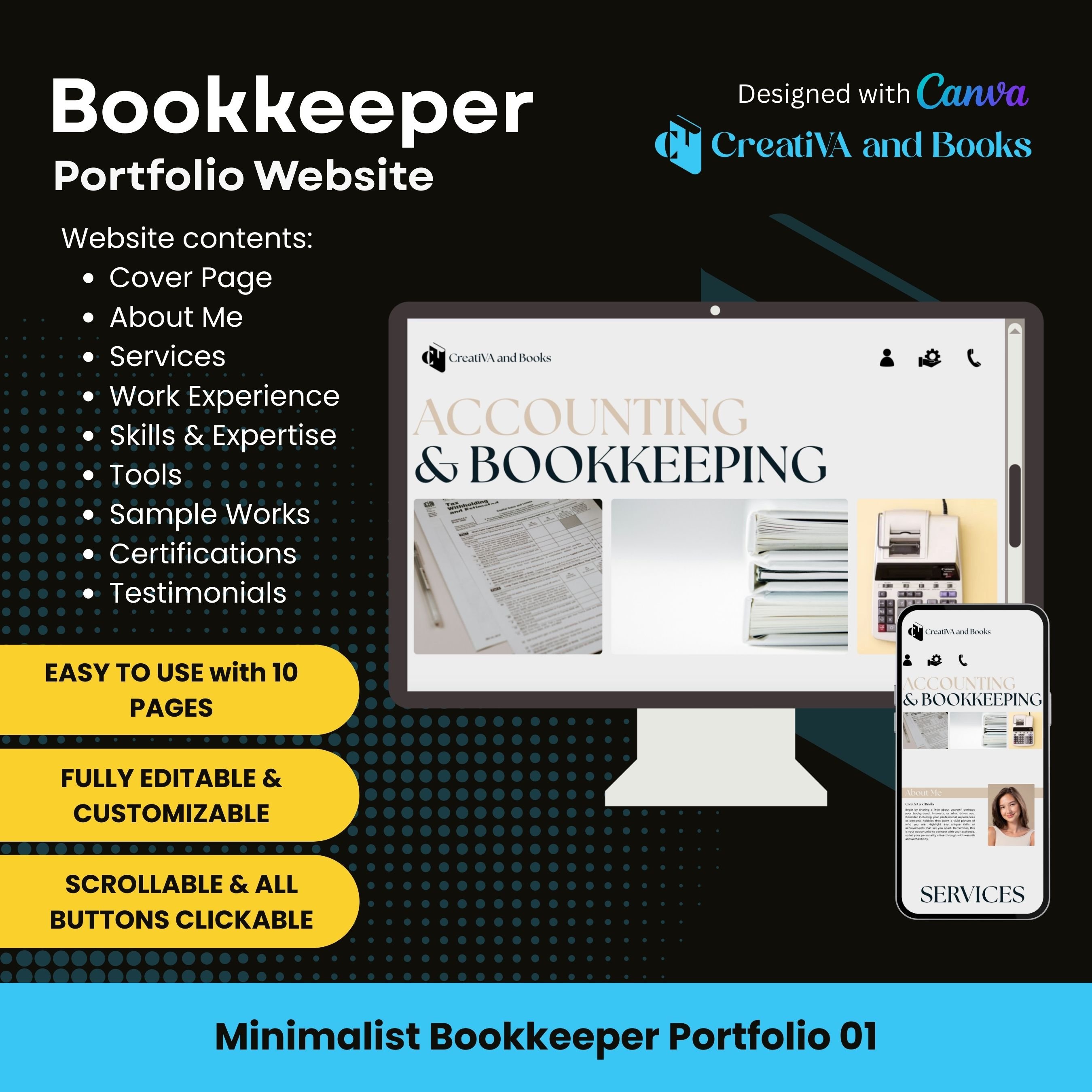Minimalist Accounting Bookkeeping Portfolio Website Template 01 - Payhip