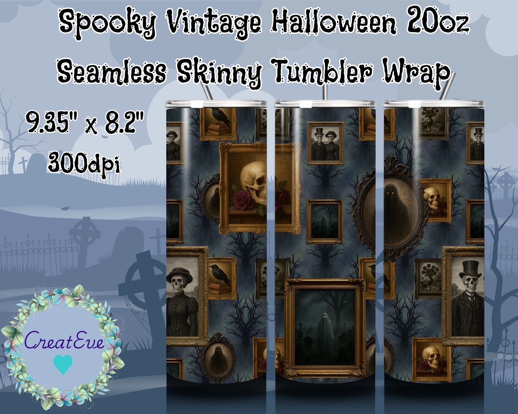 Spooky Vintage Halloween 20oz Skinny Tumbler Wrap PNG - Payhip