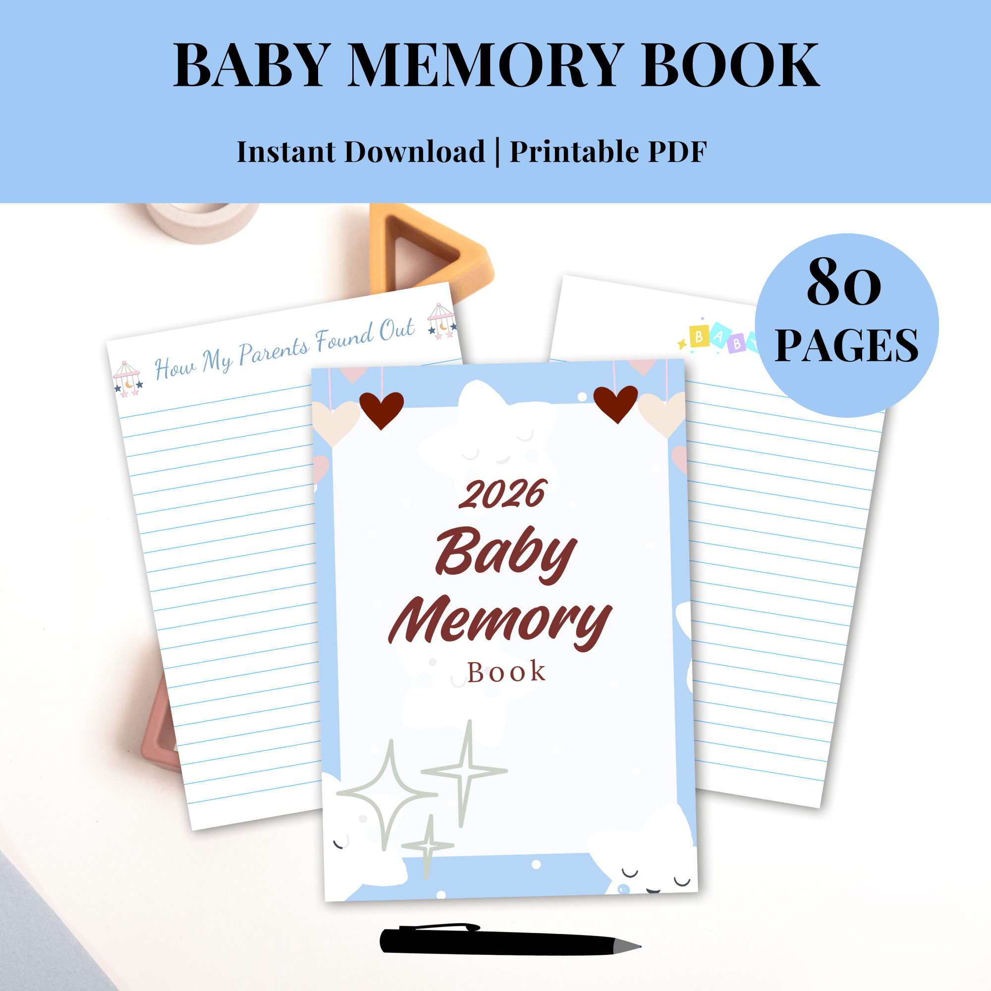 Printable Baby Memory Book Editable Baby Journal Keepsake Milestone ...