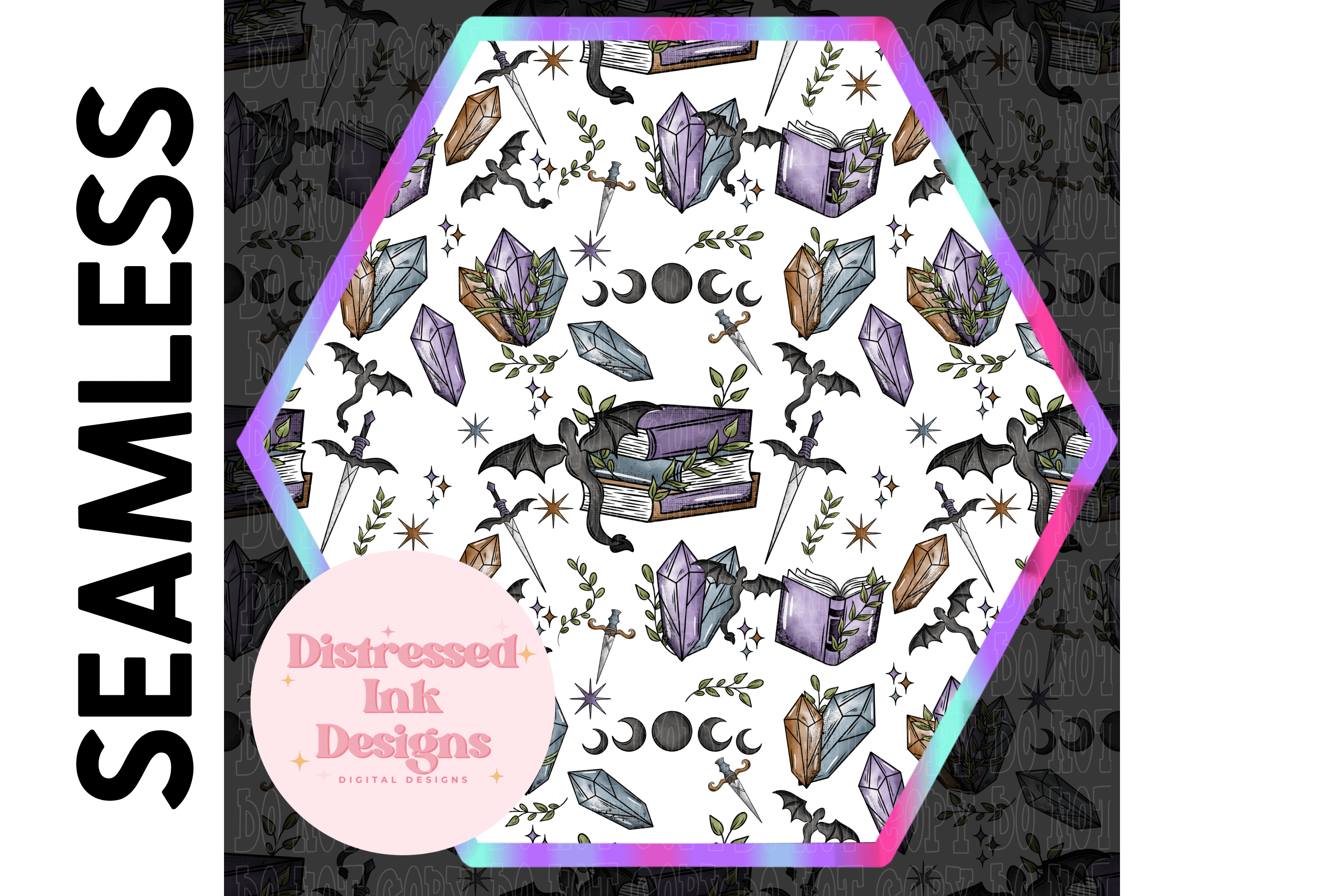 Dragon Book Seamless Pattern PNG