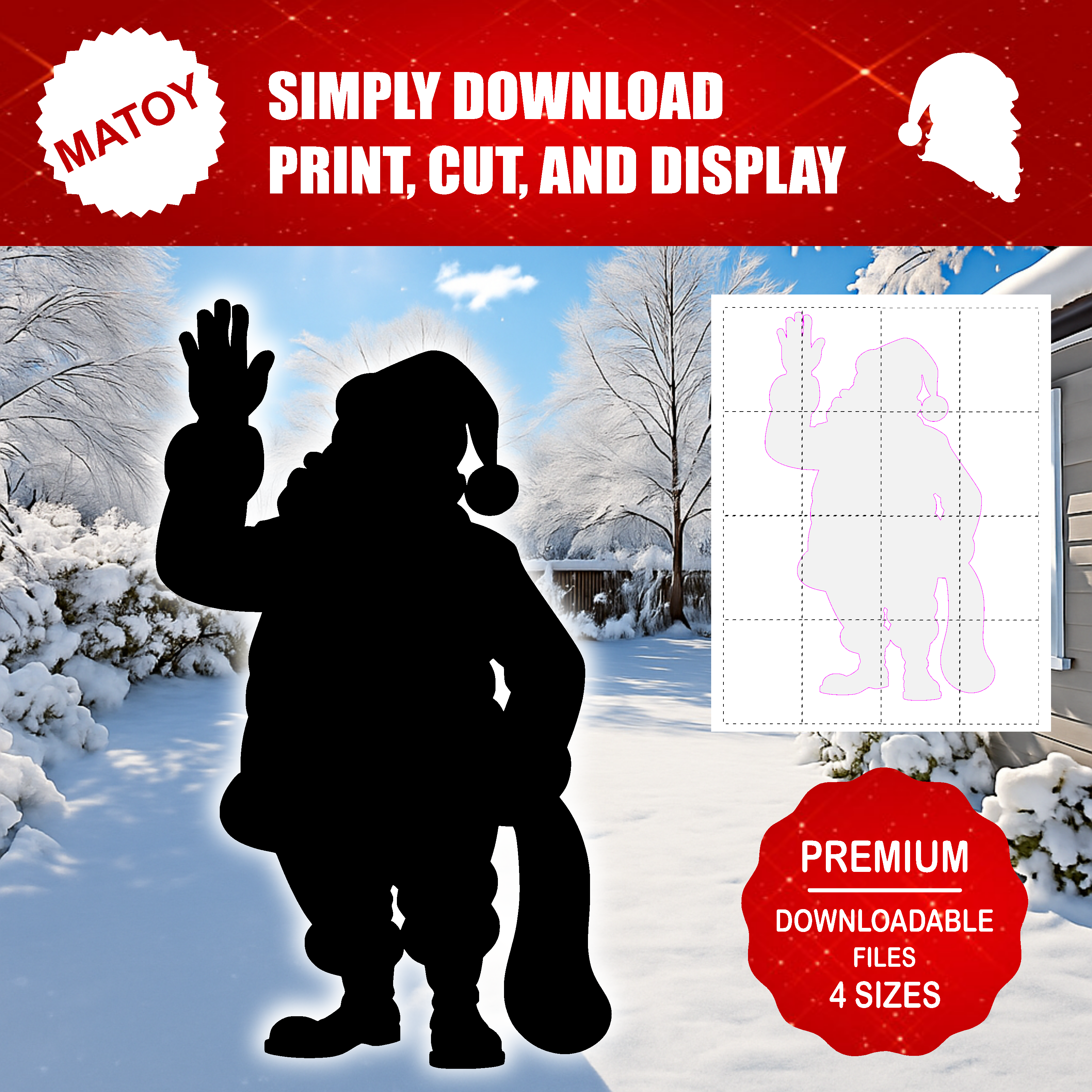 Santa Waving Xmas Party and Wall Decor | Printable Life-Size Silhouette ...