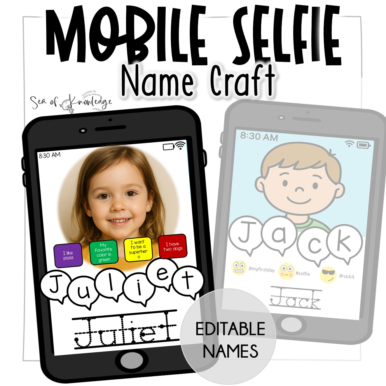 Mobile Selfie Back to School Name Craft | Editable All About Me ...