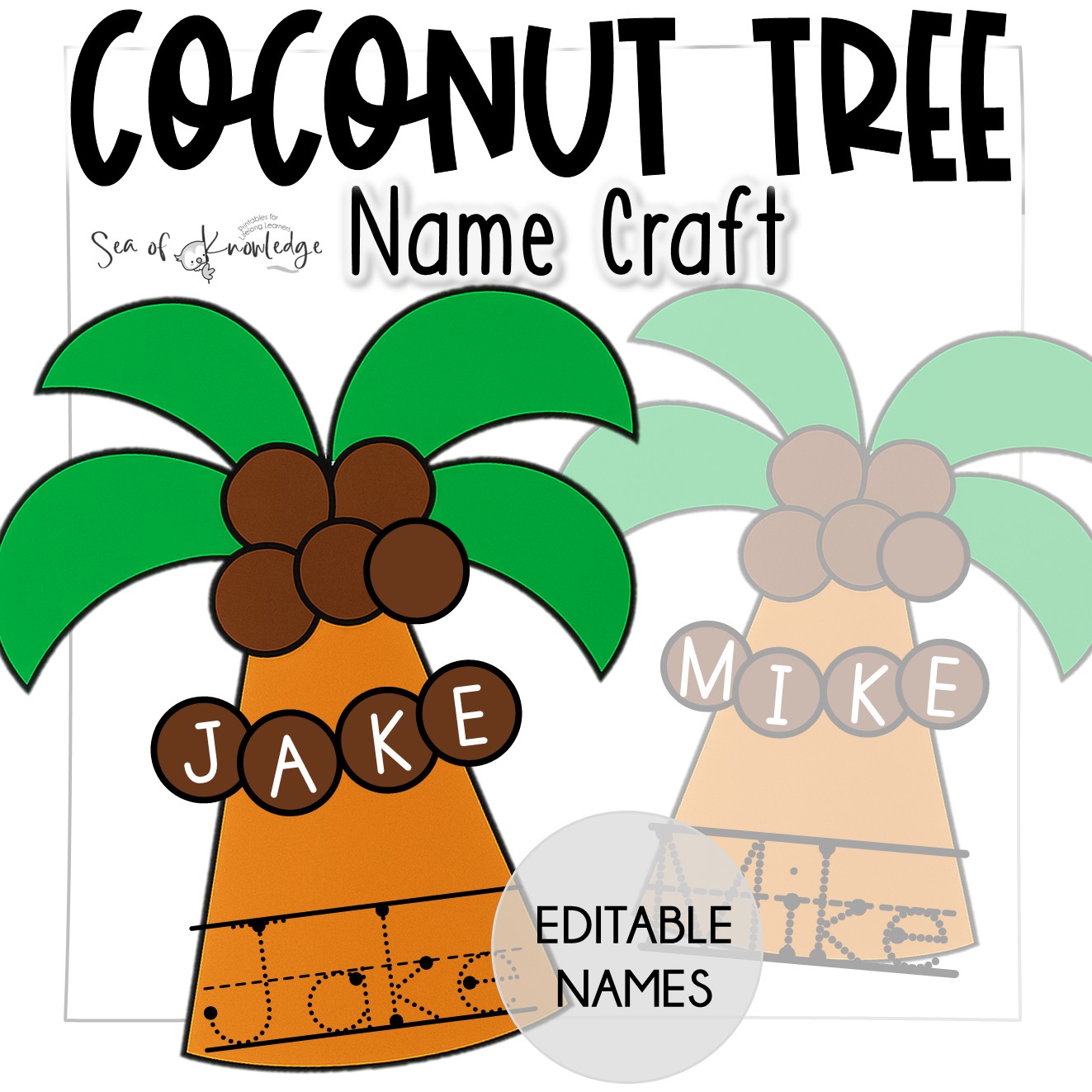 Coconut Tree Name Craft | Editable Name Recognition Back to School ...