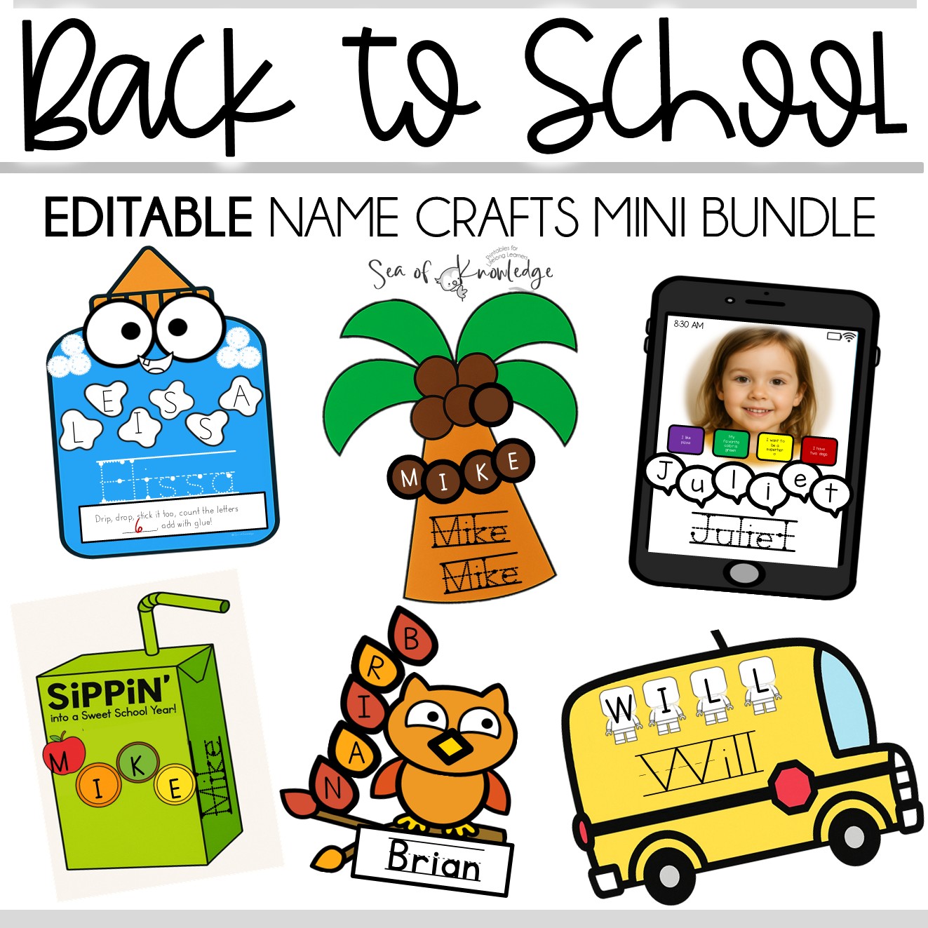Back to School Name Crafts Mini Bundle | Editable Name Activities for ...