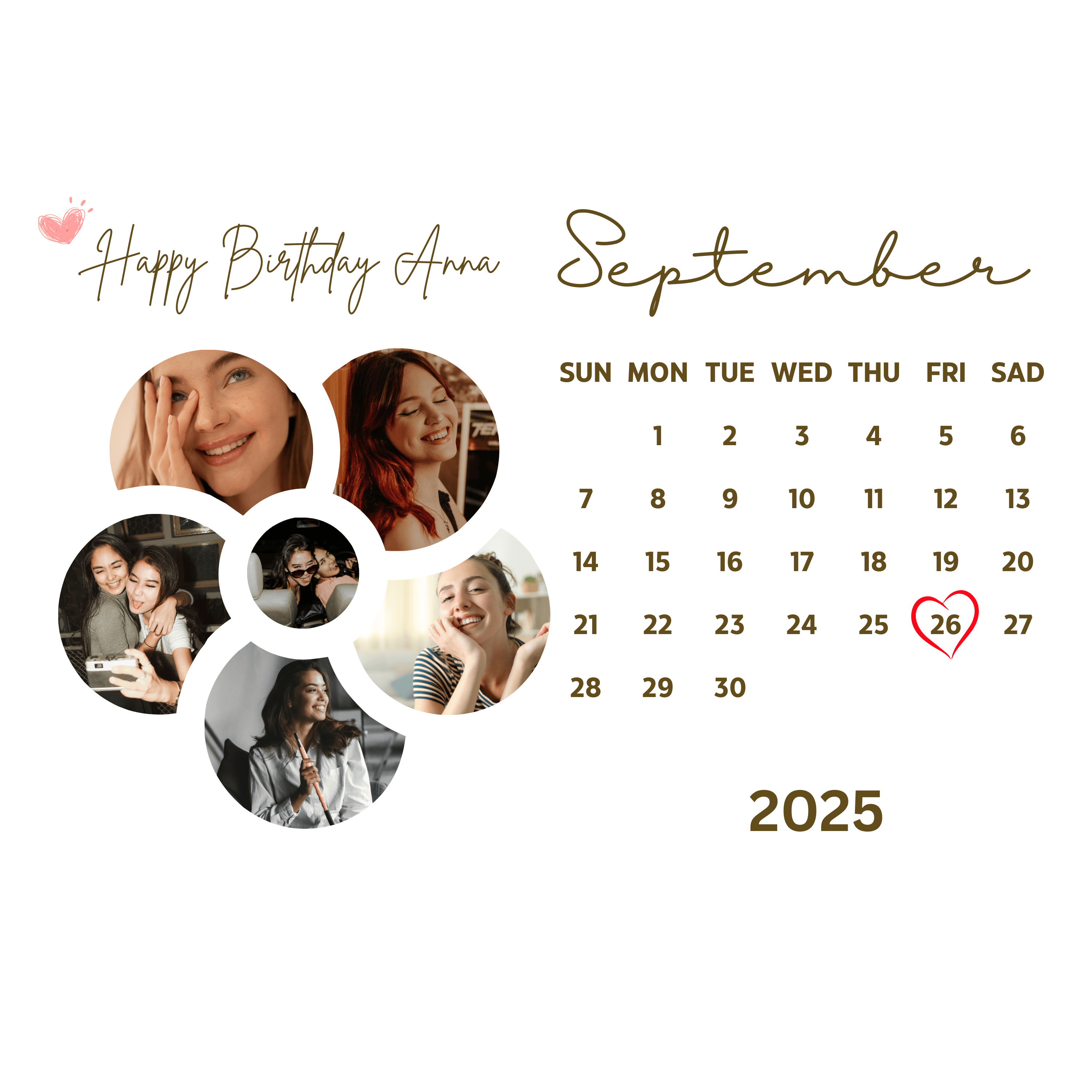 Flower Photo Collage Birthday Calendar September Canva Template Part 10 ...