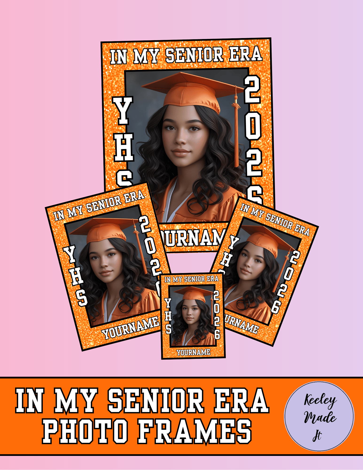 Orange Glitter Senior Era Photo Frames Template - Payhip